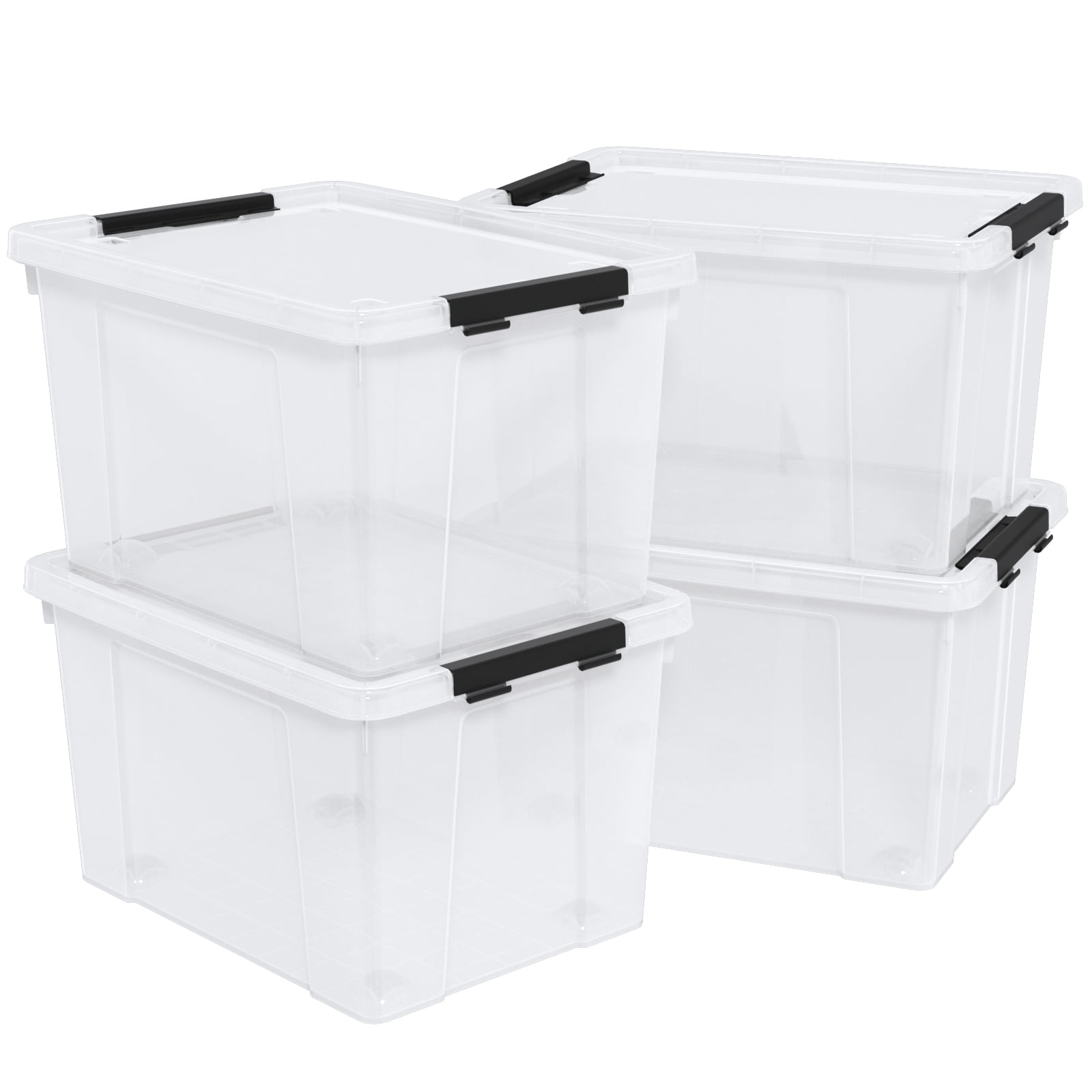 Nihenok Set of 4 50 L Stackable Plastic Storage Container with Latching ...