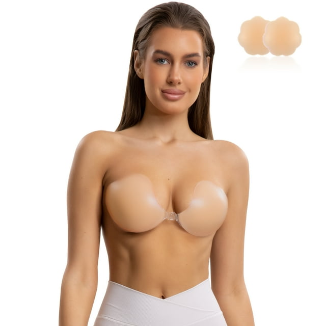 Niidor Womens Reusable Sticky Push Up Bra Backless Strapless Silicone Bra With Adhesive Nipple