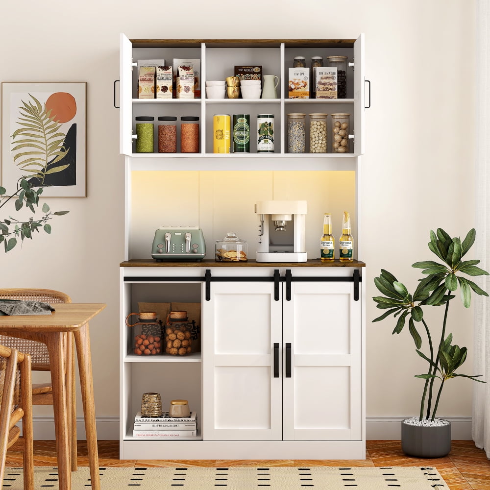 Niiseo 74" Kitchen Pantry Cabinet with Charging Station,Freestanding ...
