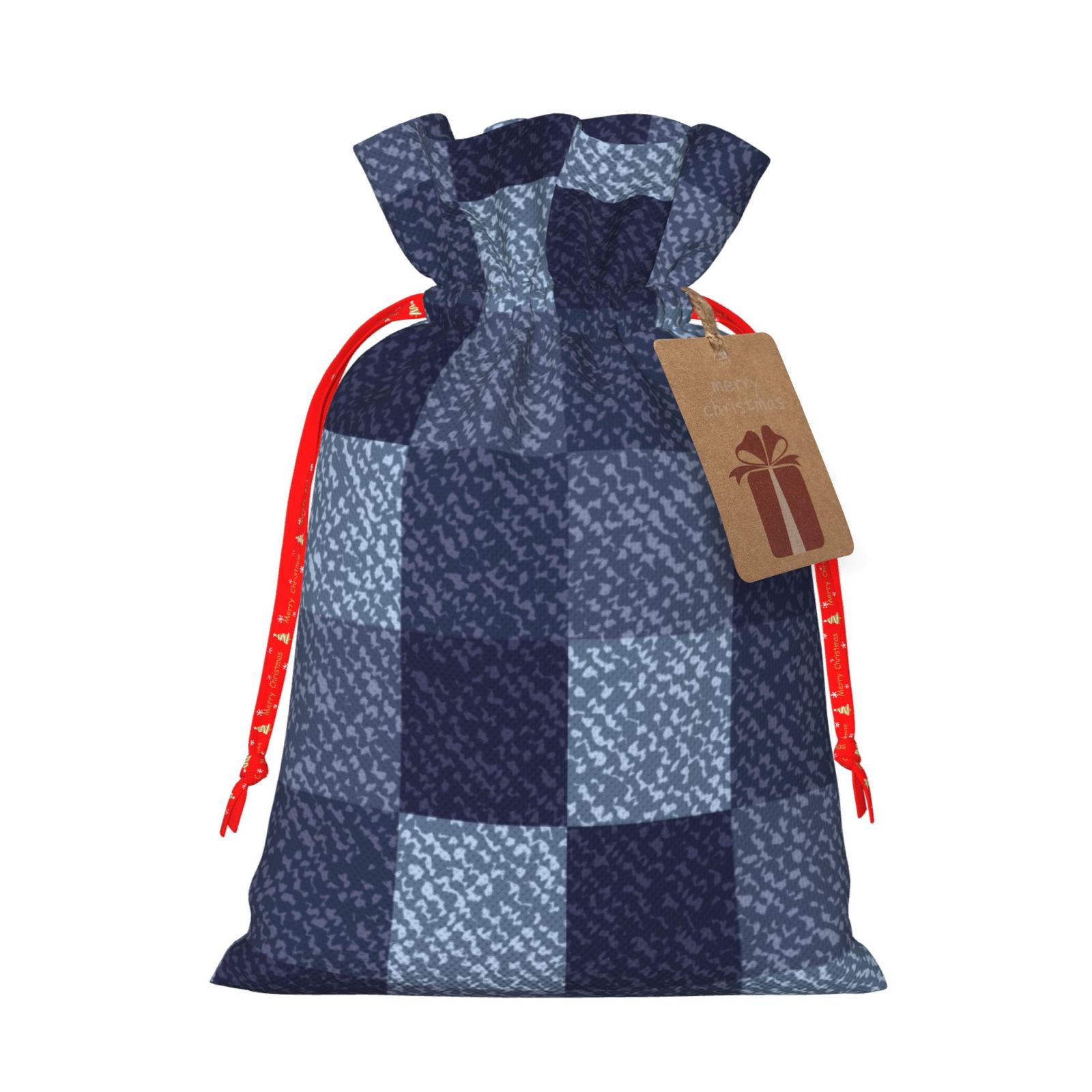 Niiseo Blue Gingham Buffalo Check Print Christmas Gift Bag Drawstring ...