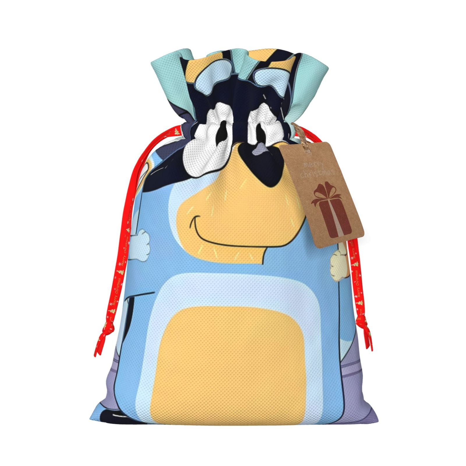 Niiseo Bluey Print Christmas Gift Bag Drawstring Burlap Bag with Tag ...