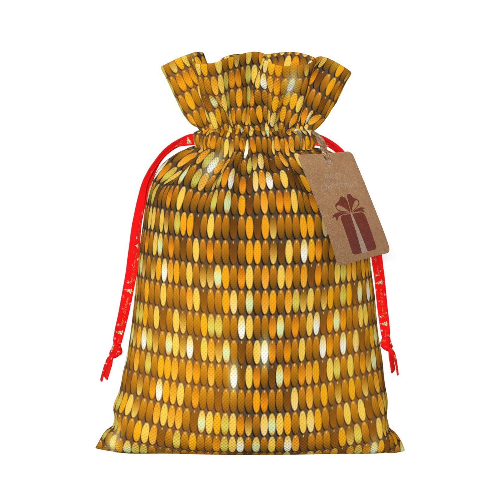 Niiseo Bright Shiny Golden Print Christmas Gift Bag Drawstring Burlap ...