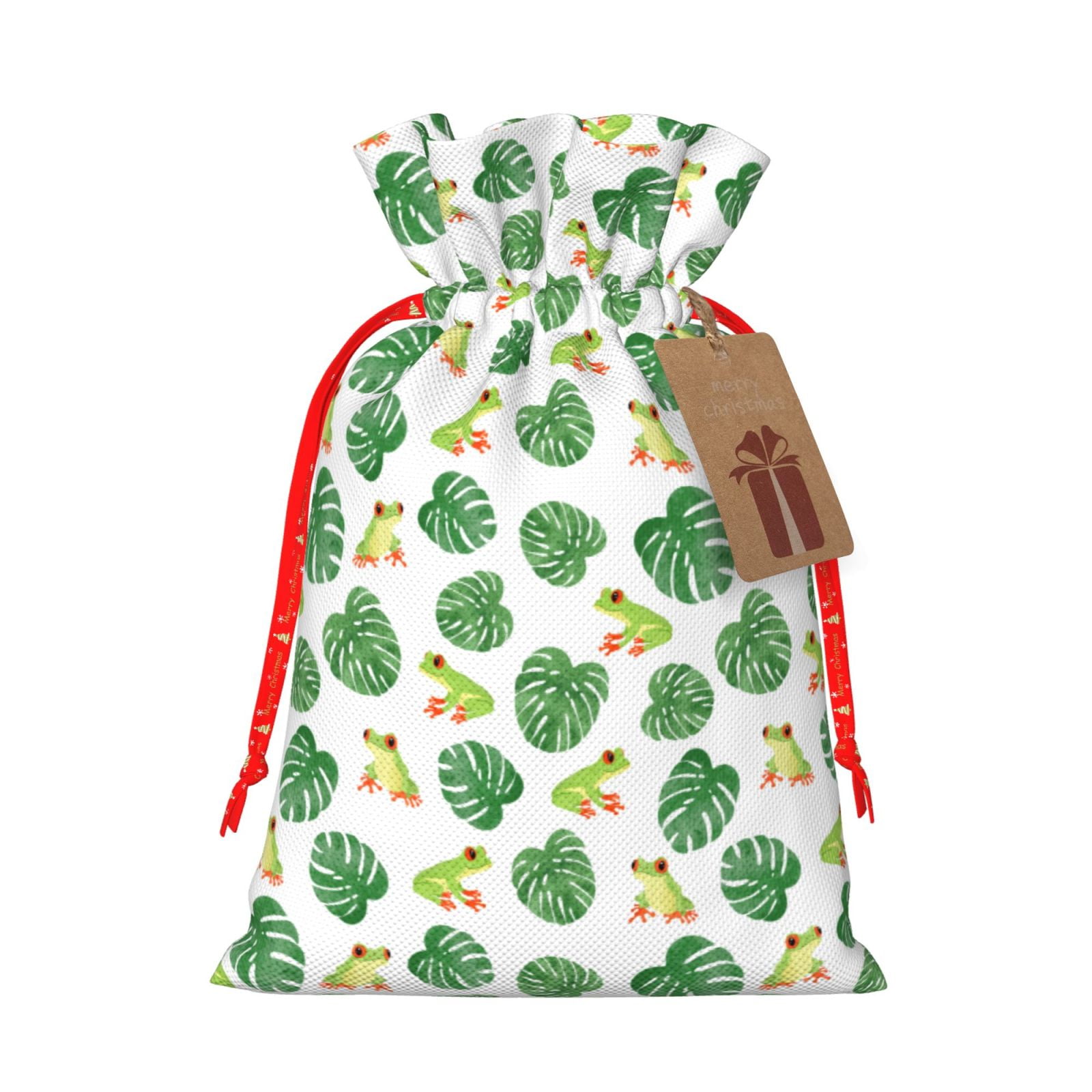Niiseo Frogs And Tropical Leaves Print Christmas Gift Bag Drawstring ...