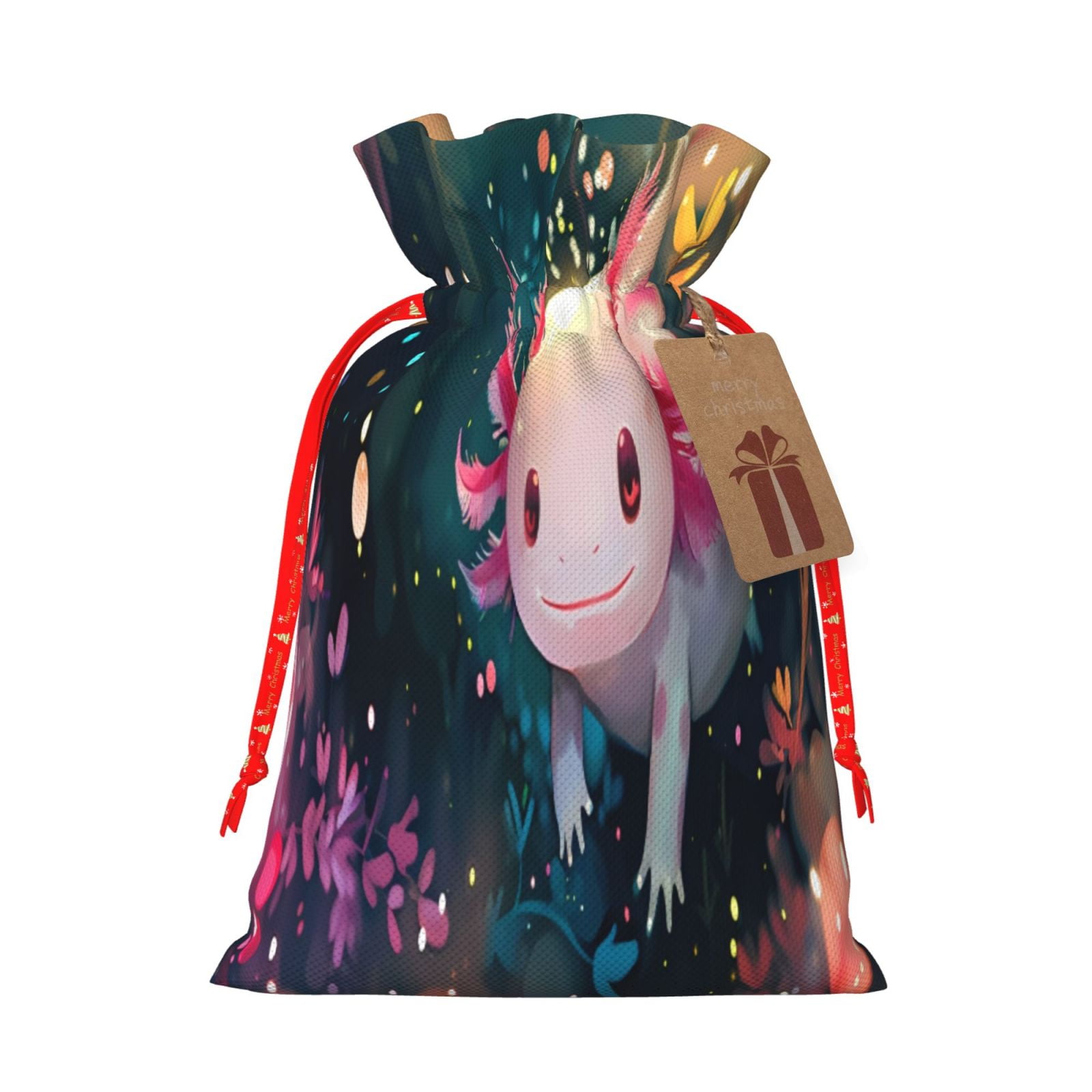 Niiseo Whimsical Axolotl Fantasy Print Christmas Gift Bag Drawstring ...