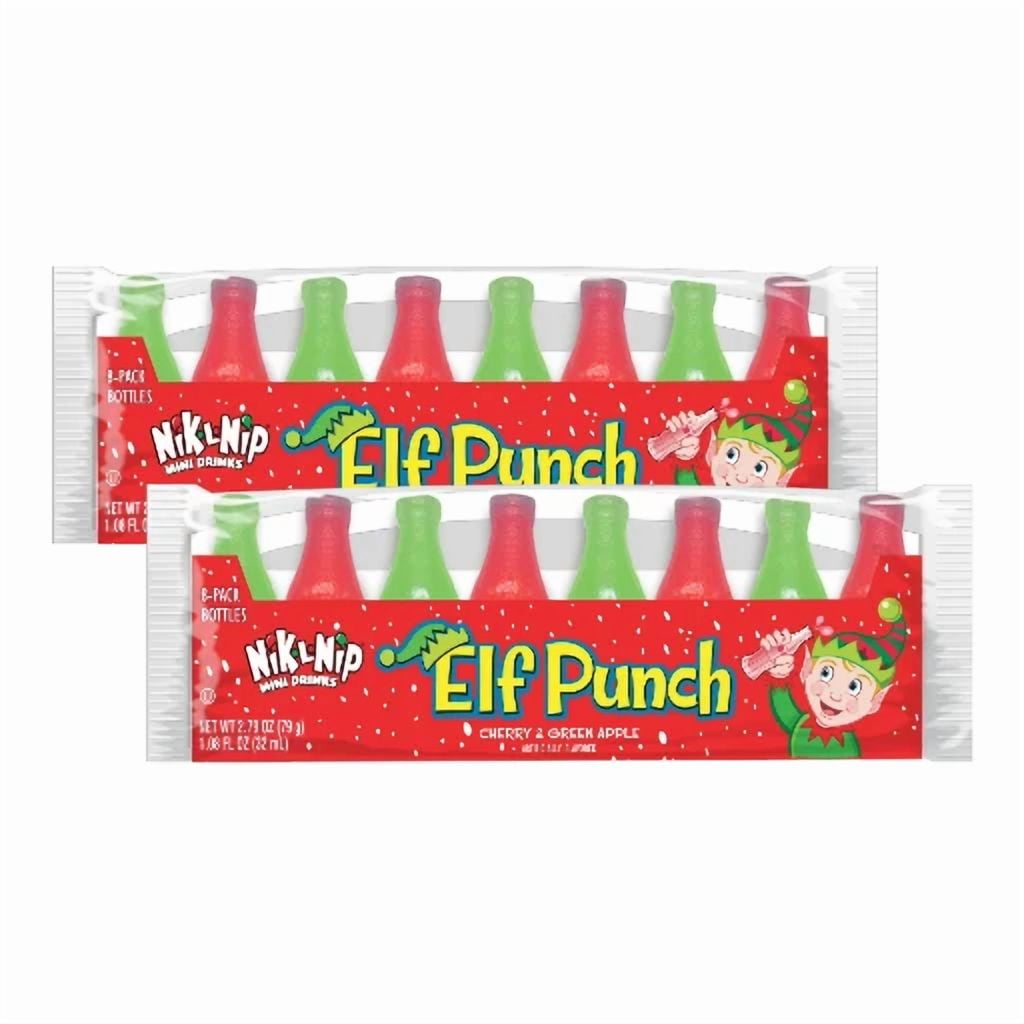 Nik-L-Nip Elf Punch Wax Bottle Candy 2 Pack, Green Apple and Cherry ...