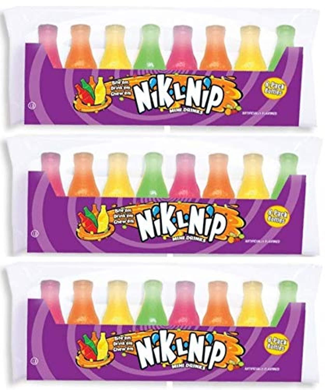 Nik-L-Nip Mini Wax Bottle Candy Drinks, 8 Count per Pack, 3 Pack, Retro ...