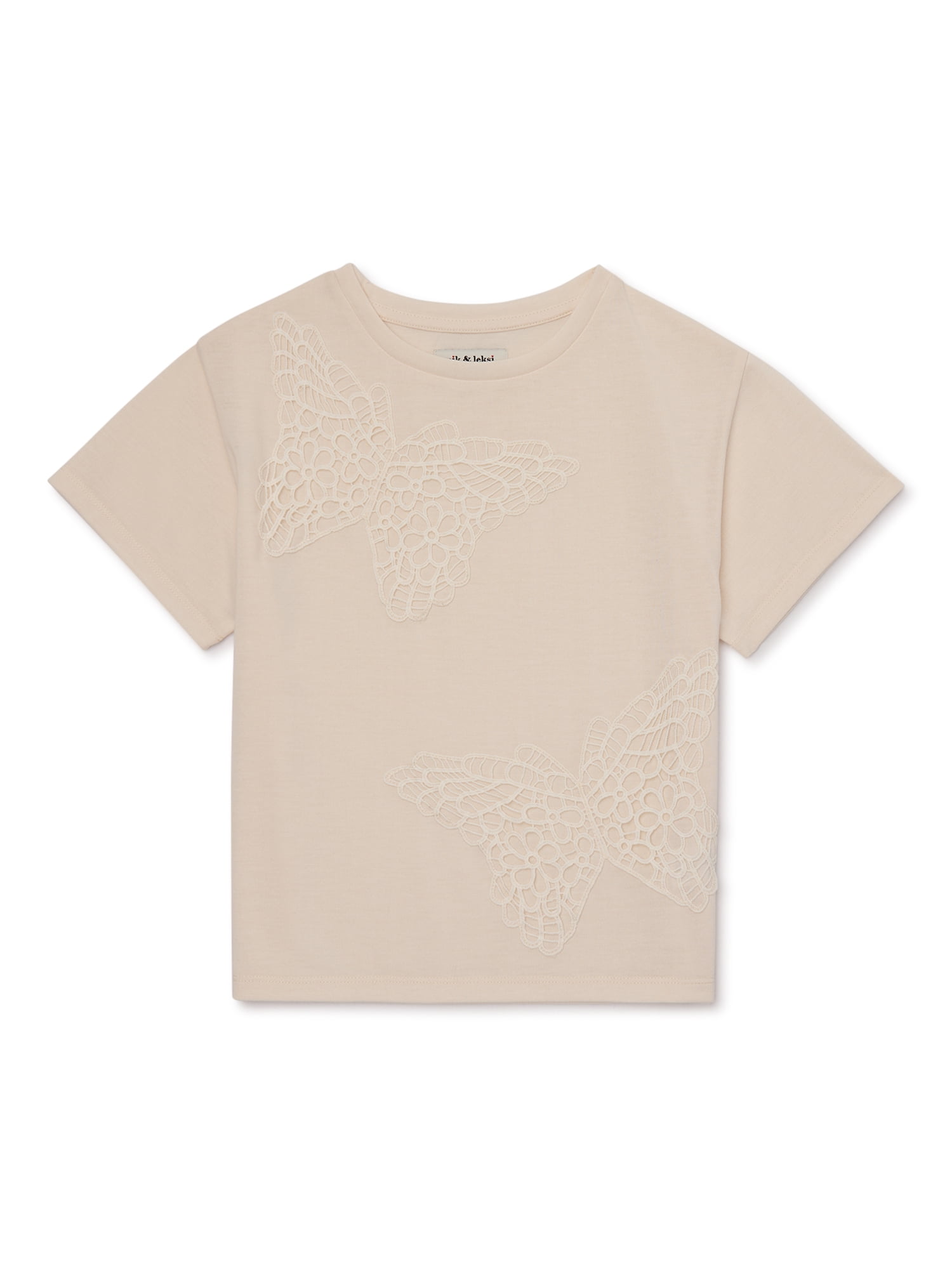Nik & Leksi Girls Drop Shoulder Butterfly Patch T-Shirt, Sizes 4-16 ...