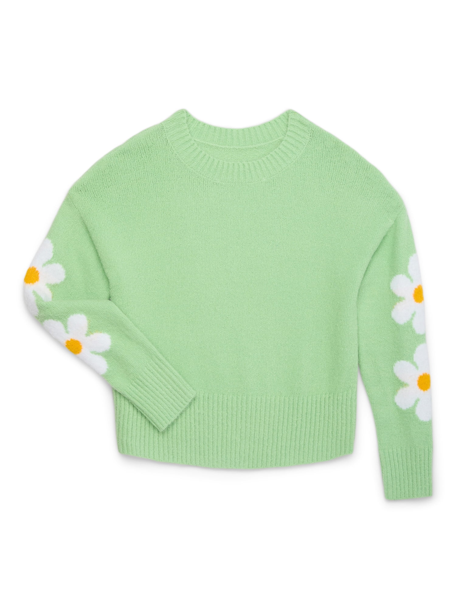 Nik & Leksi Girls Drop Shoulder Pullover Sweater with Jacquard Sleeves ...