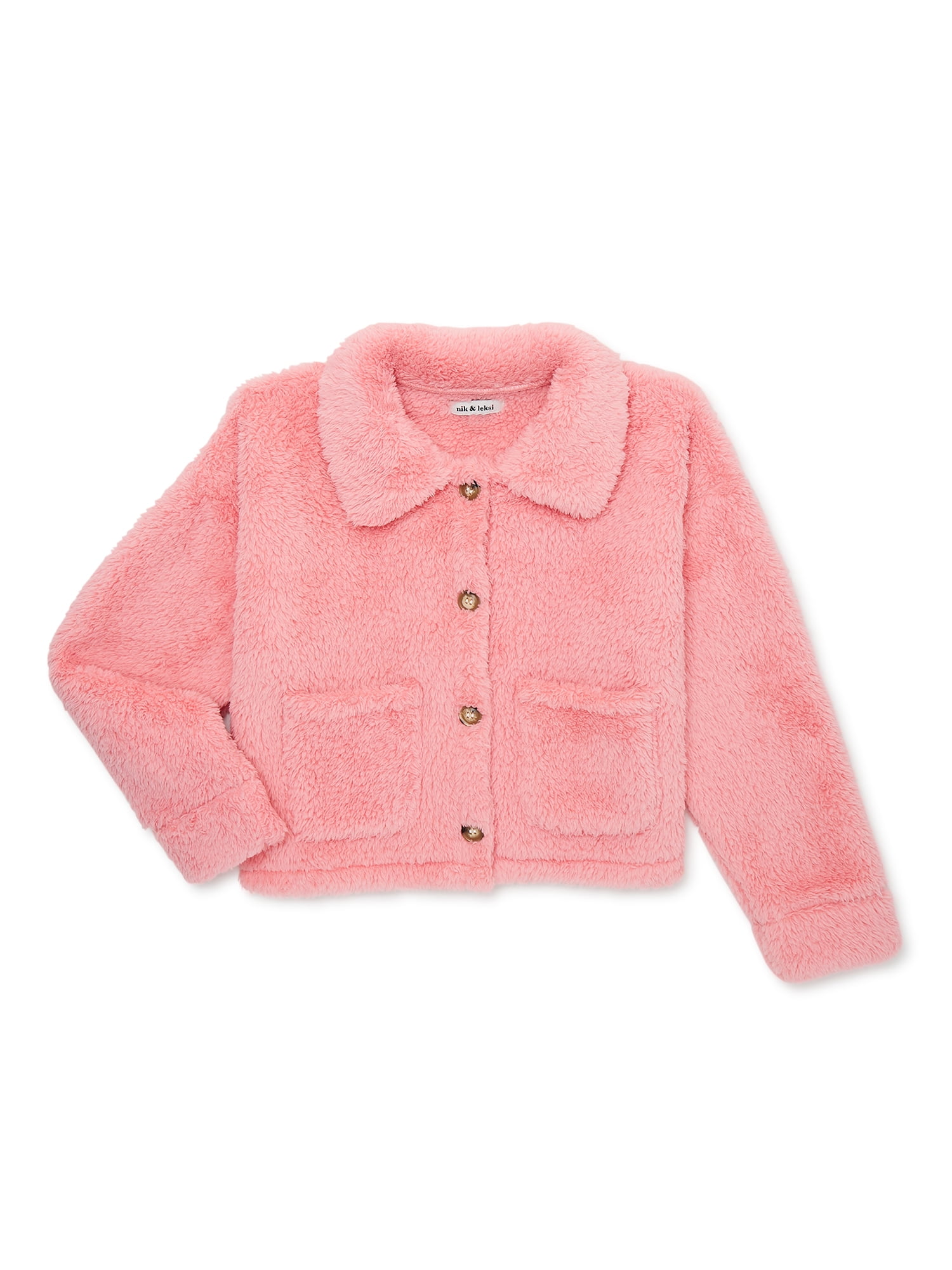 Nik and Leksi Girls Faux Sherpa Long Sleeve Shacket - Walmart.com