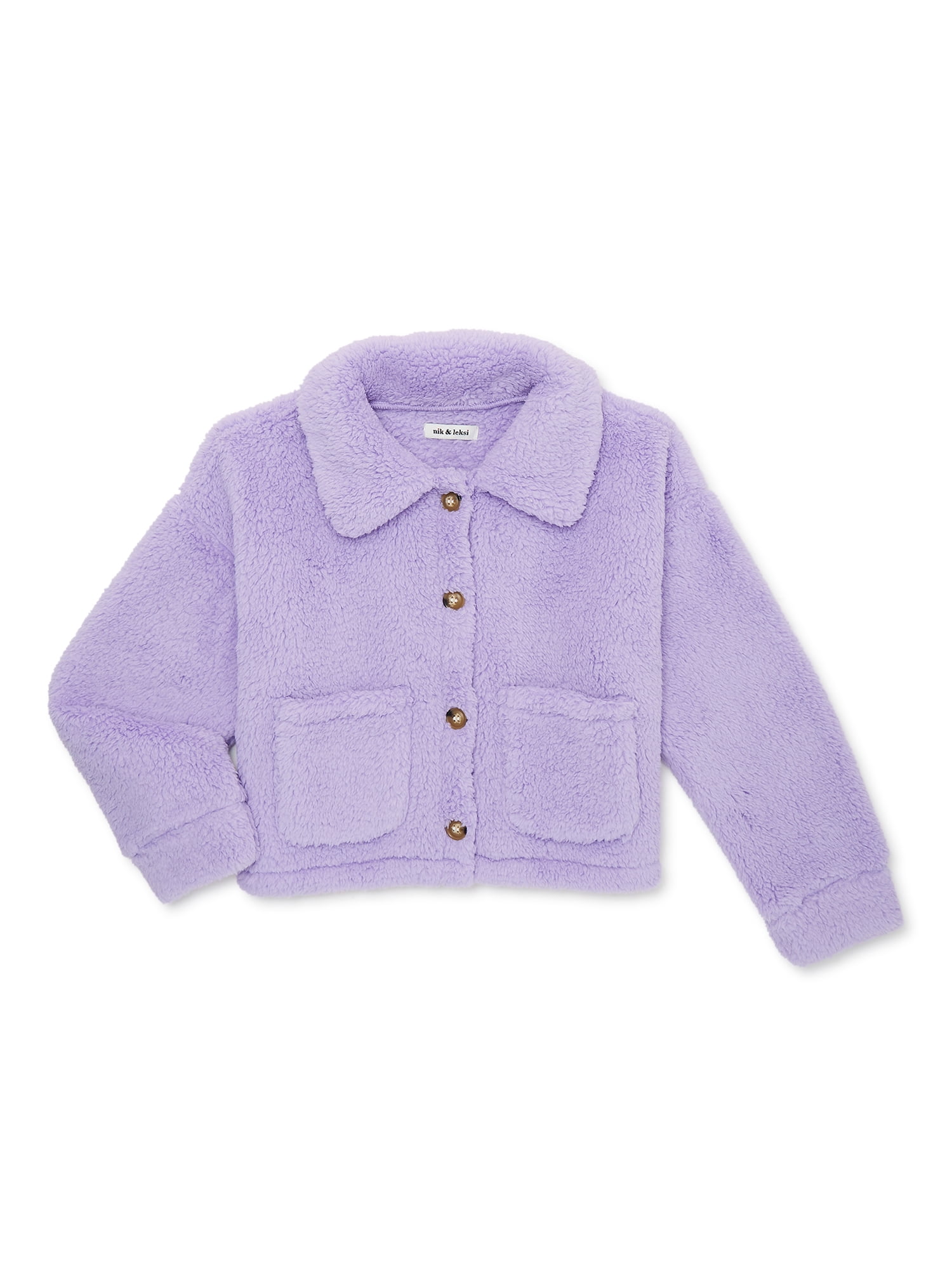 Nik and Leksi Faux Sherpa Shacket - Cozy Long Sleeve Jacket - Walmart.com