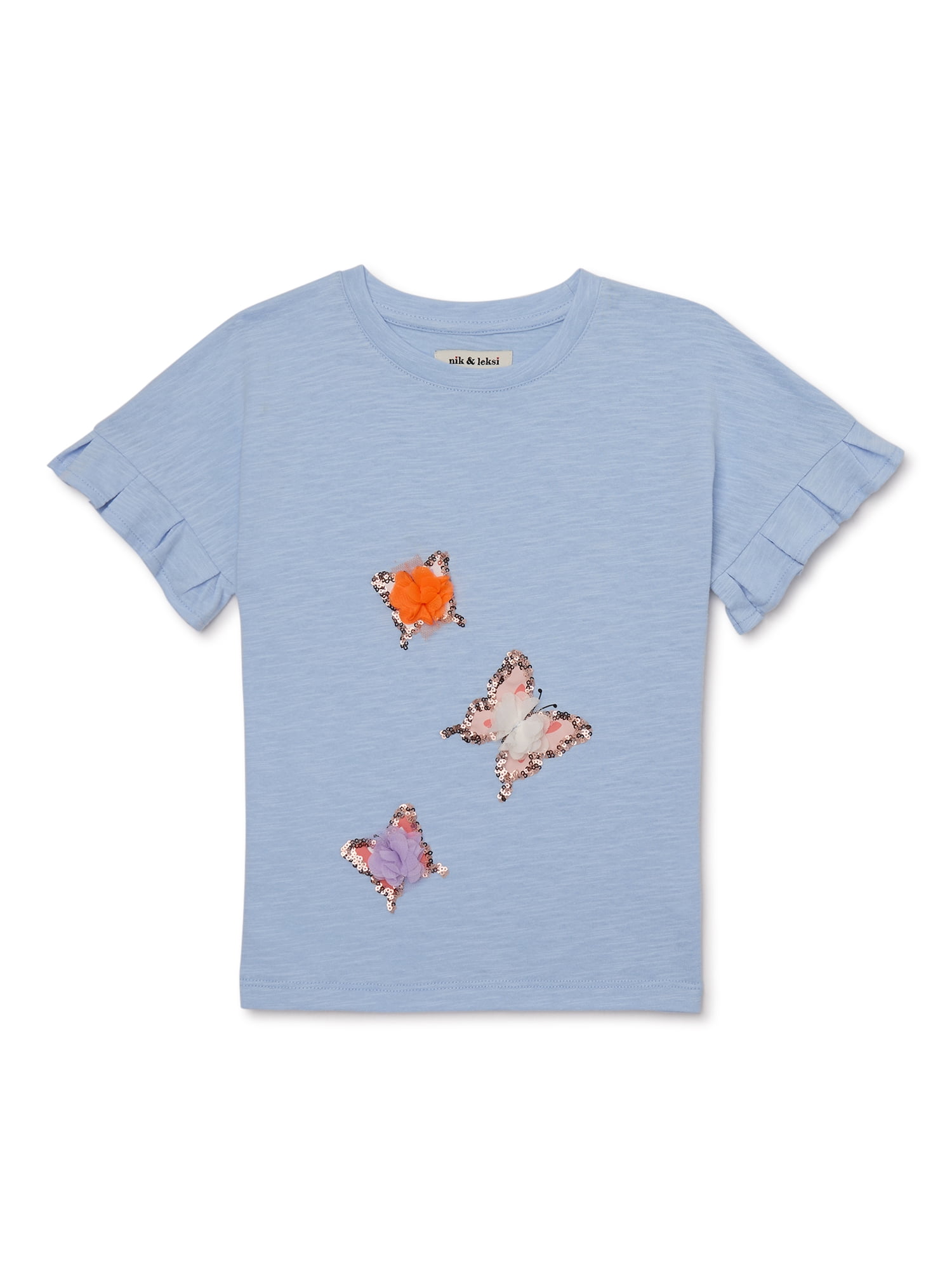 Nik and Leksi Girls Drop Shoulder Butterfly Tee with Short Sleeves ...