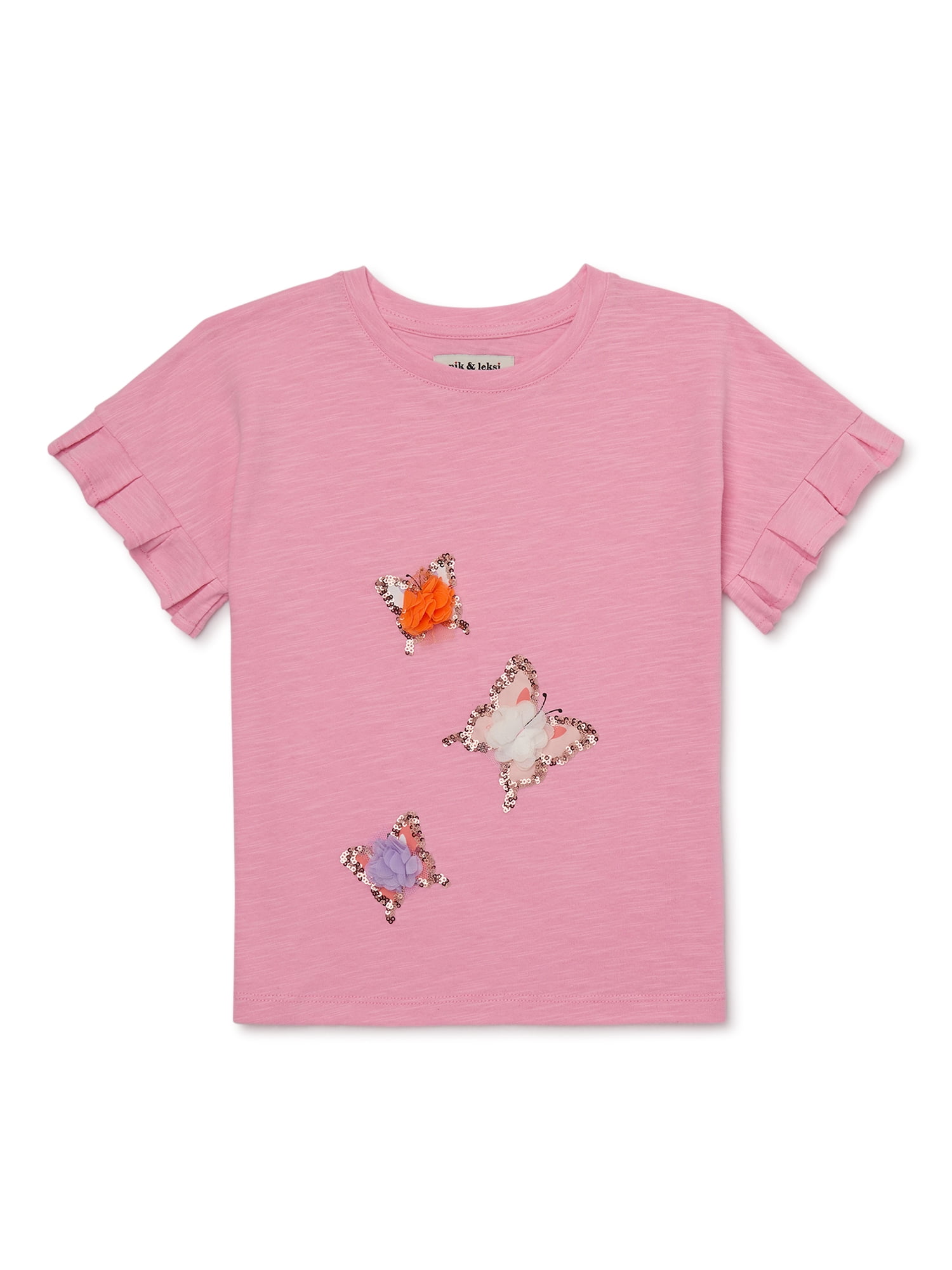 Nik and Leksi Girls Drop Shoulder Butterfly Tee with Short Sleeves ...