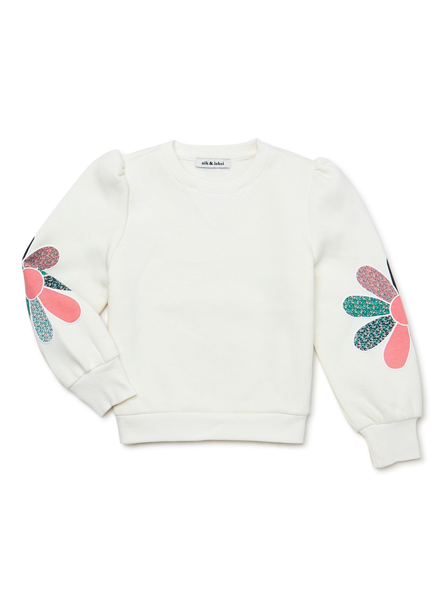 Nik and Leksi Girls Flower Patched Sweatshirt, Sizes 4-16 - Walmart.com