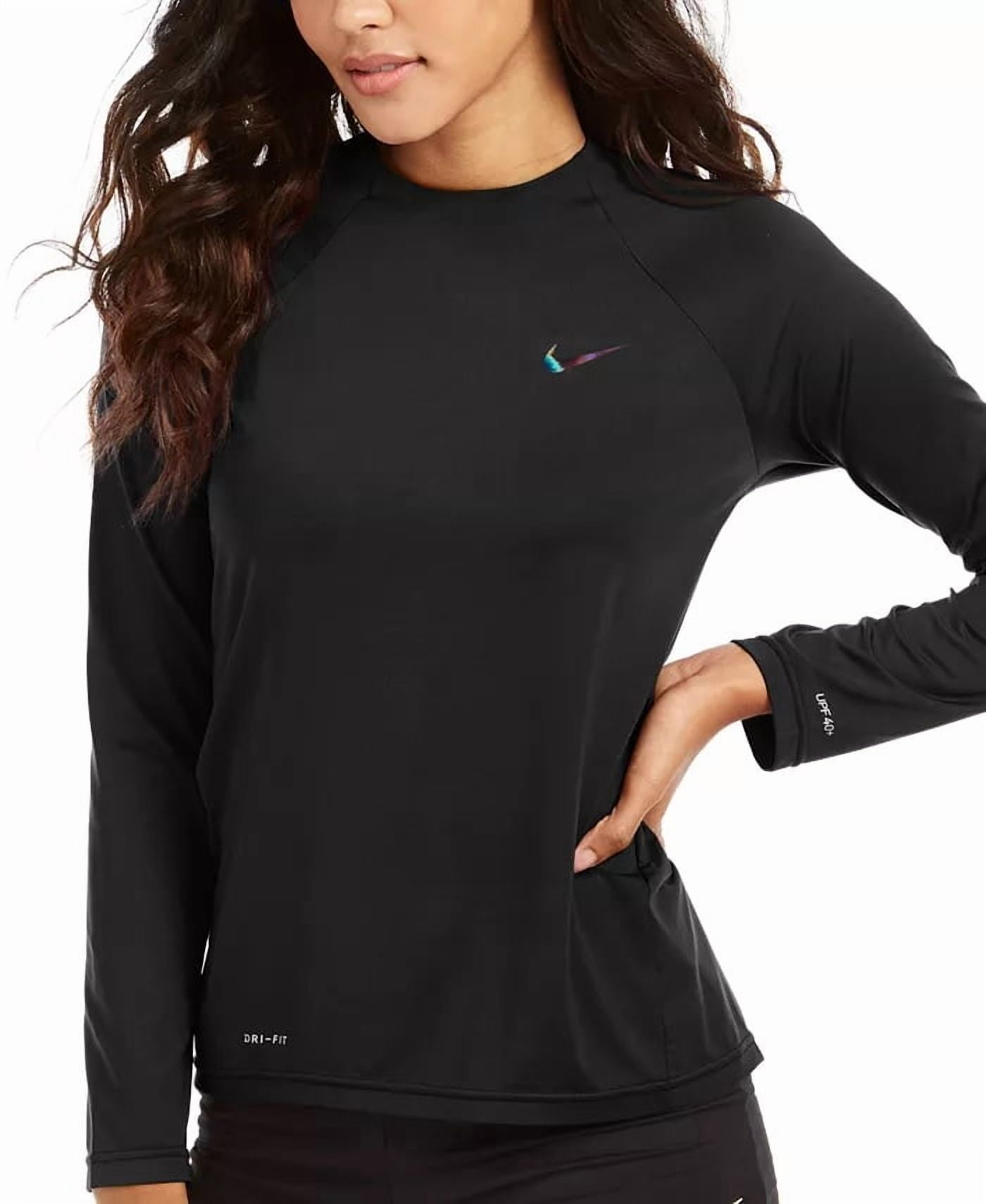Nike Essential Long-Sleeve Rash Guard Logo Swim Black New - Walmart.com