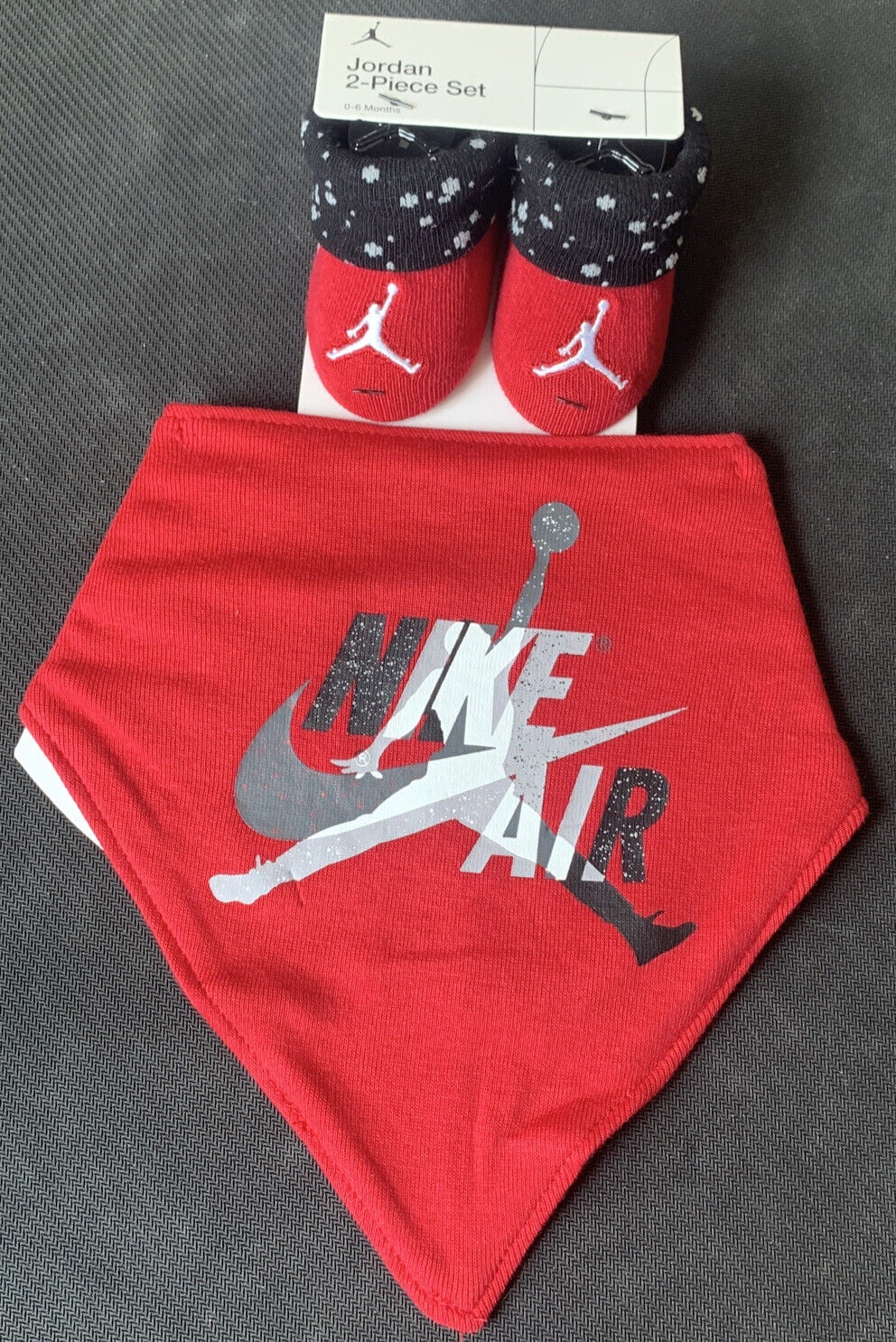 Nike Baby Booties Bandana/Bib Red Black Air Jordan Print Logo Set 0-6 ...