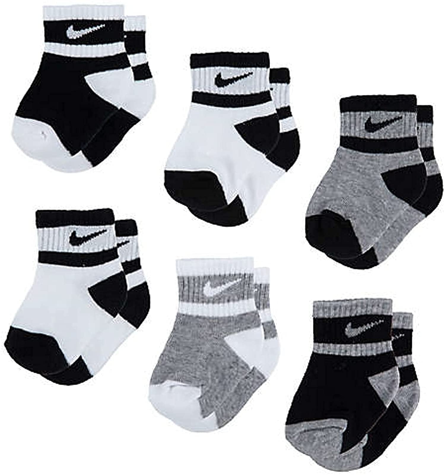 Nike Baby Lightweight Ankle Black & White Socks 6 Pack Size Infant 12 ...