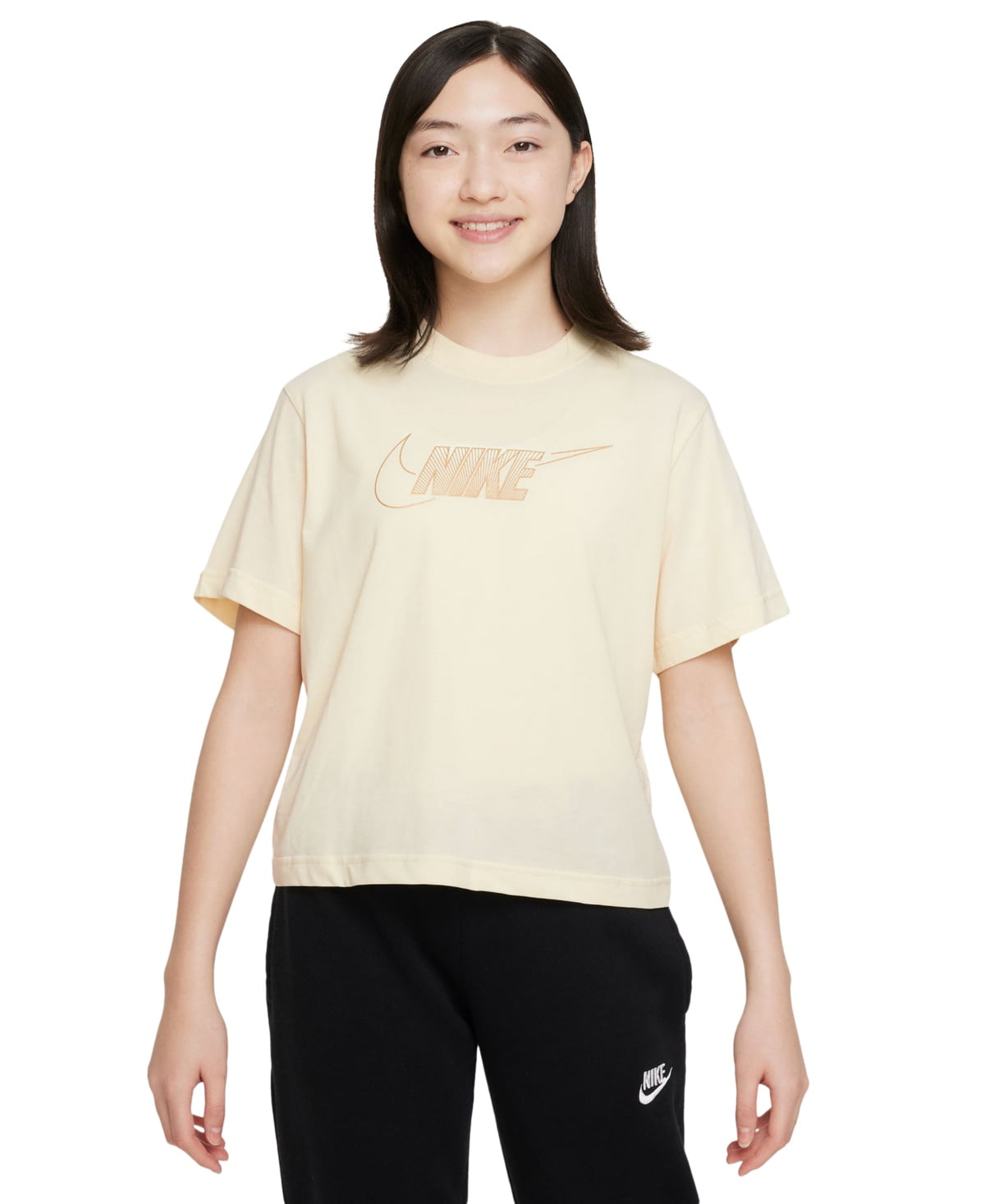 Nike Big Girls Cotton Boxy T-shirt Beige M 1012 - Walmart.com