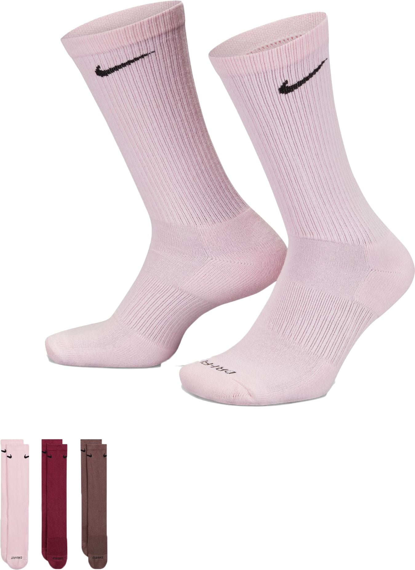 Nike Dri-FIT Everyday Plus Cushion Crew Socks - 3 Pack (Pink/Rosewood ...