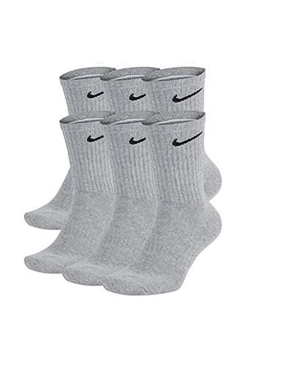 Nike Everyday Plus Cushion Crew Grey/Black Socks - 6 Pair Pack SX6897-063 Men's Large 8-12 ...