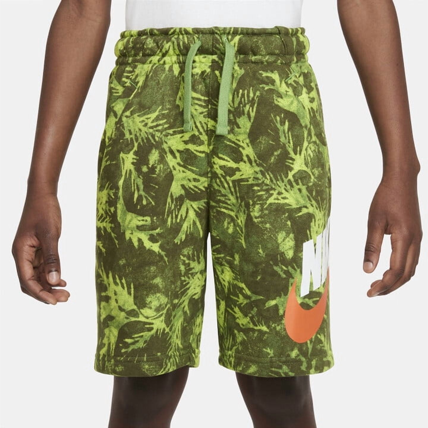 Nike Kids' Leaf Camo Print French Terry Sportswear Shorts- Chlorophyll ...