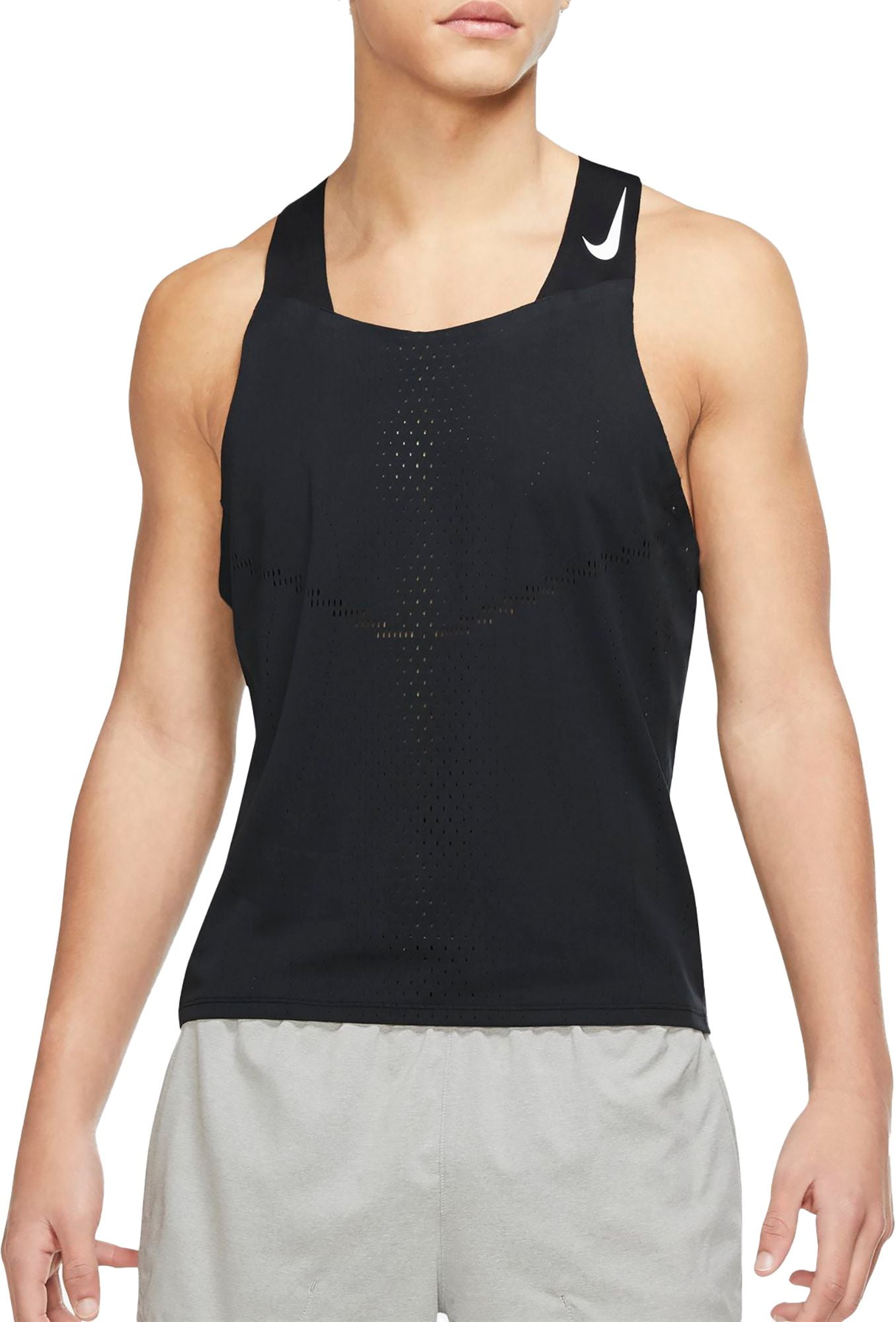 Nike Men's Dri-FIT ADV AeroSwift Racing Singlet (Black/White, XXL ...