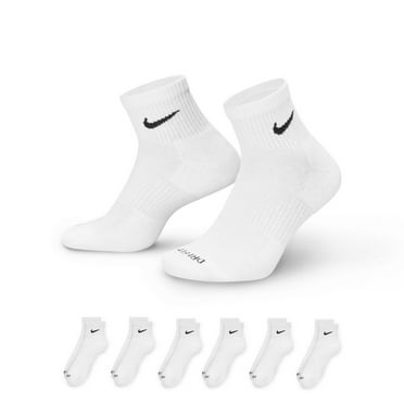 Nike Everyday Cotton Cushioned Ankle Quarter 6 Pair Socks with DRI-FIT Technology, White, Large ...
