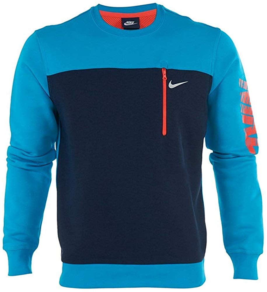 Nike Mens Club Crew Techy Sweatshirt,Blue/Orange/Black,S - Walmart.com