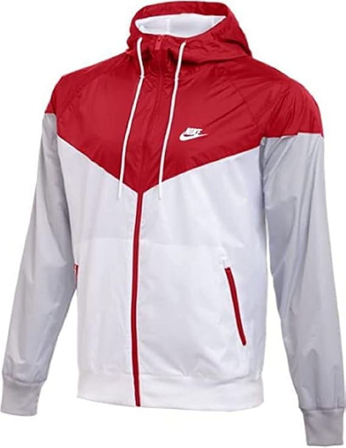 Nike Mens Windrunner Jacket Hooded Windbreaker (Red/White, Large ...