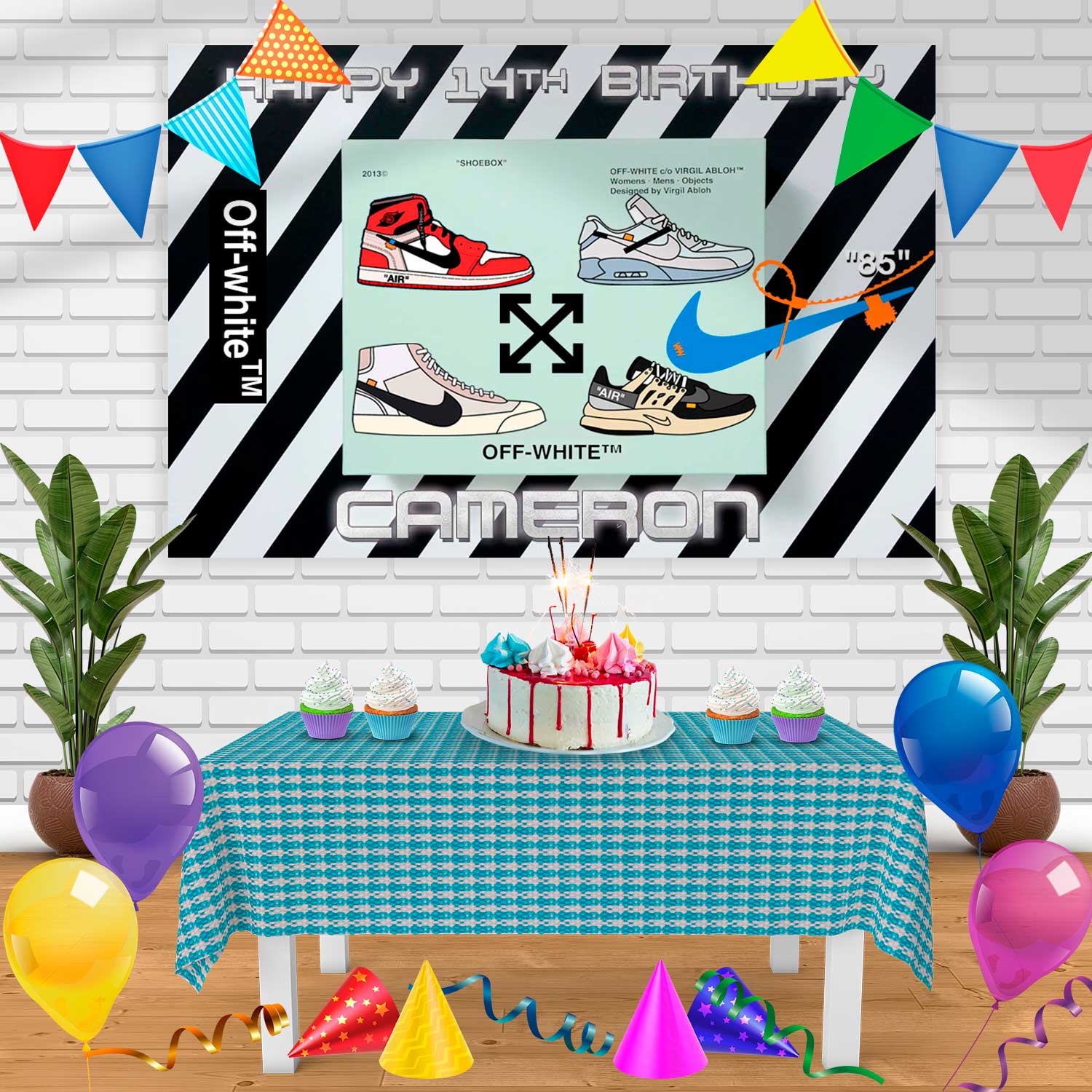 Nike Off White Jordan Birthday Banner Personalized Party Backdrop ...