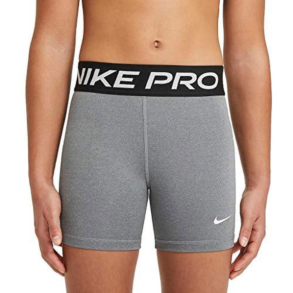 Nike Pro Big Kids' (Girls') Shorts Color: Carbon Heather/White Size: S ...