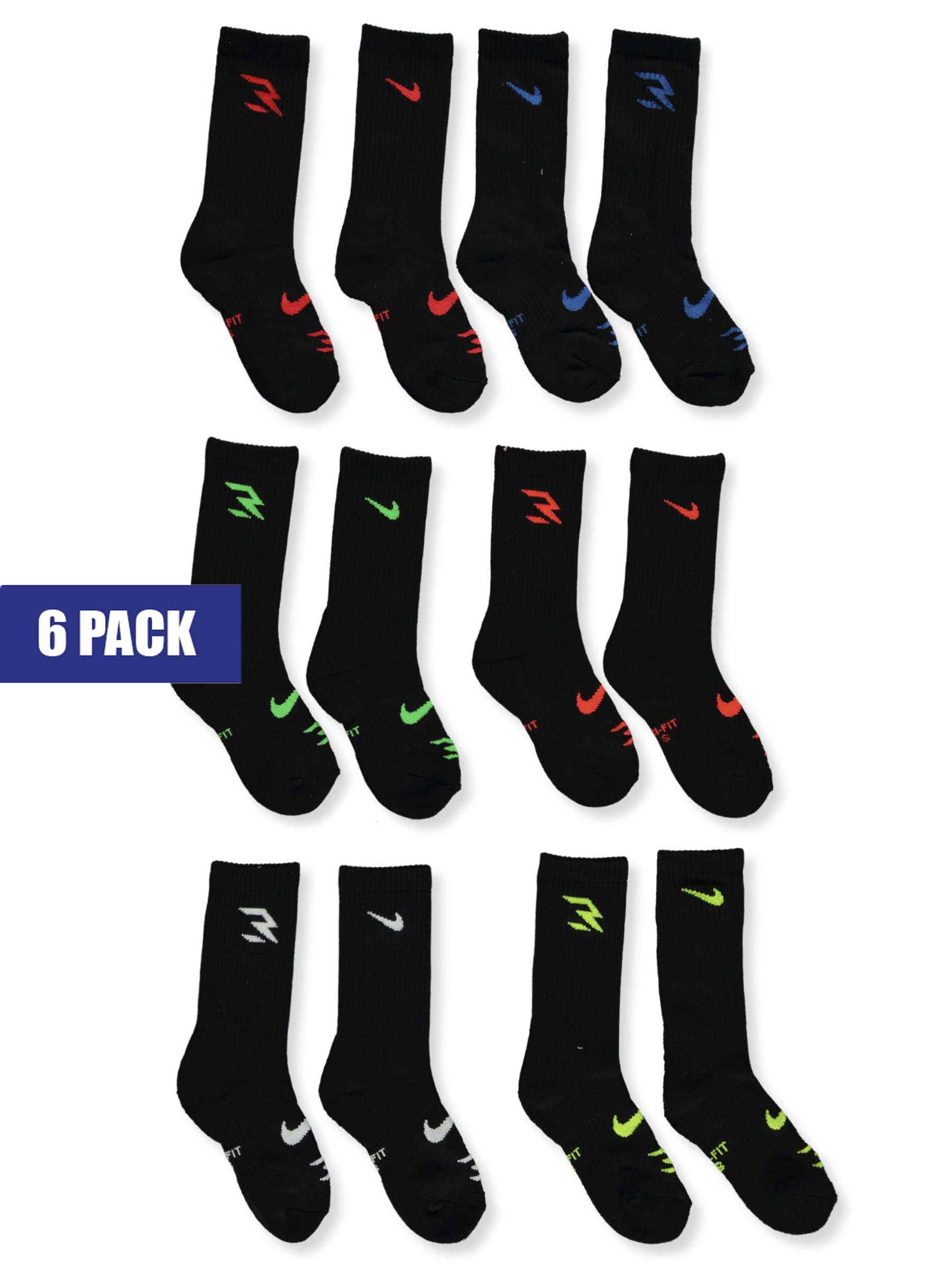 Nike Russell Wilson Boys' 6-Pack Crew Socks - green, 7 - 9 - Walmart.com