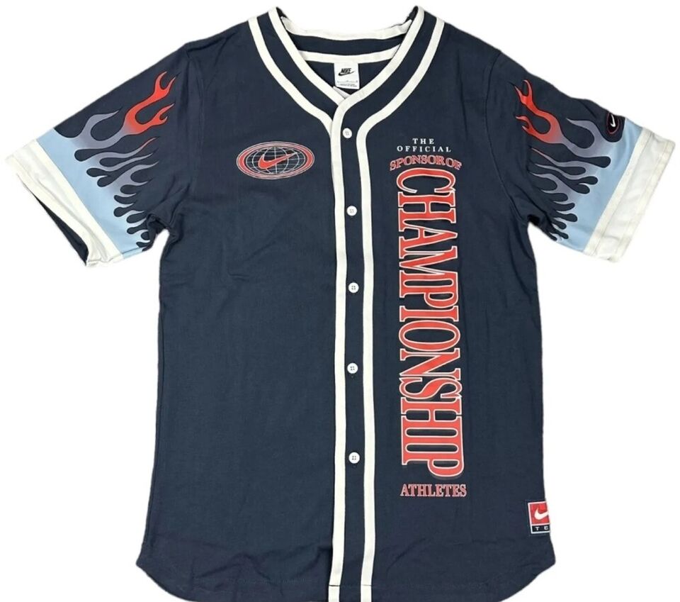 Nike Sportswear Americana Top Men Button Up Baseball Jersey Blue DV9642 ...
