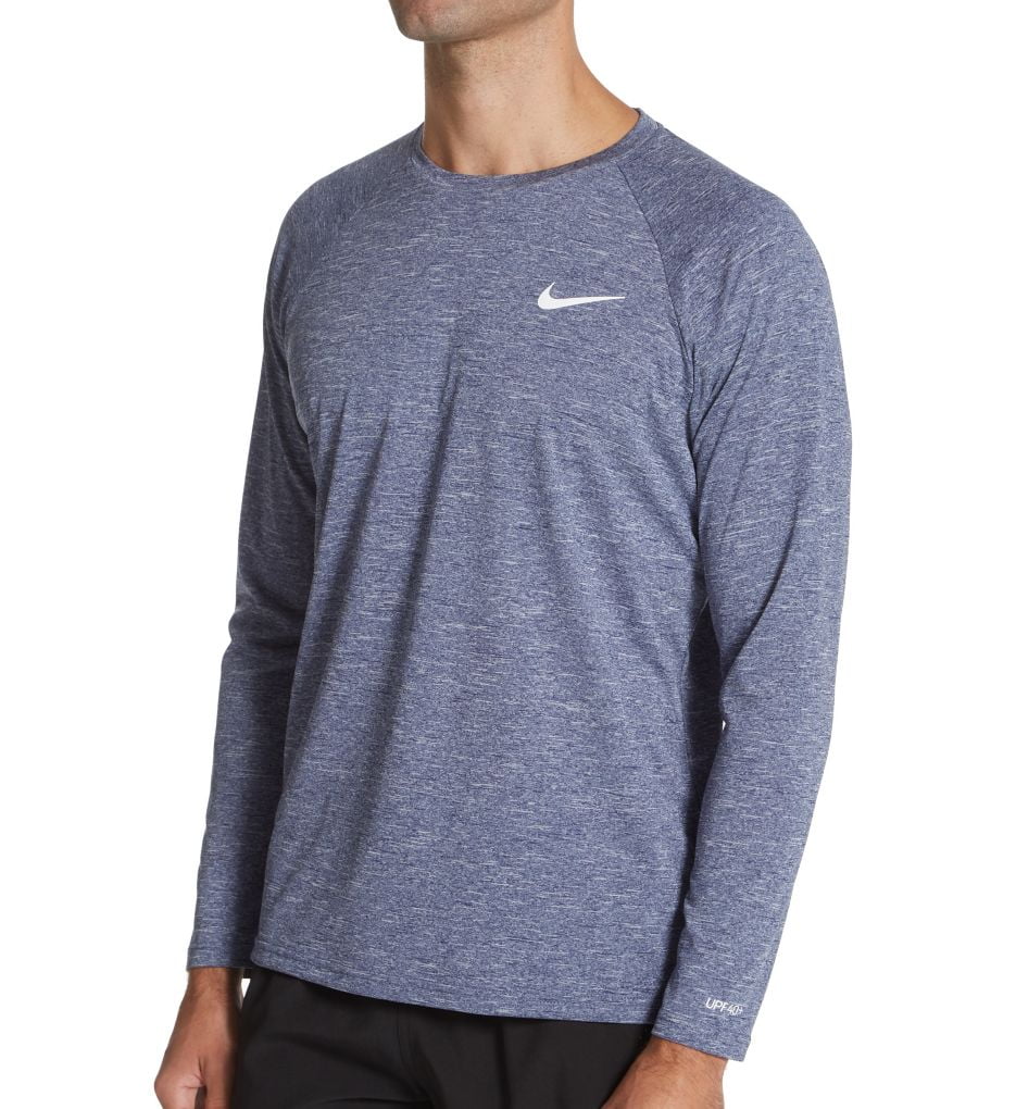 Nike Swim Men's Heather Long Sleeve Hydroguard Rash Guard Midnight Navy ...