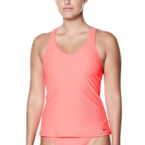 Nike Swim Women's Ribbed Racerback Tankini Top Hot Punch XSmall / Coral ...