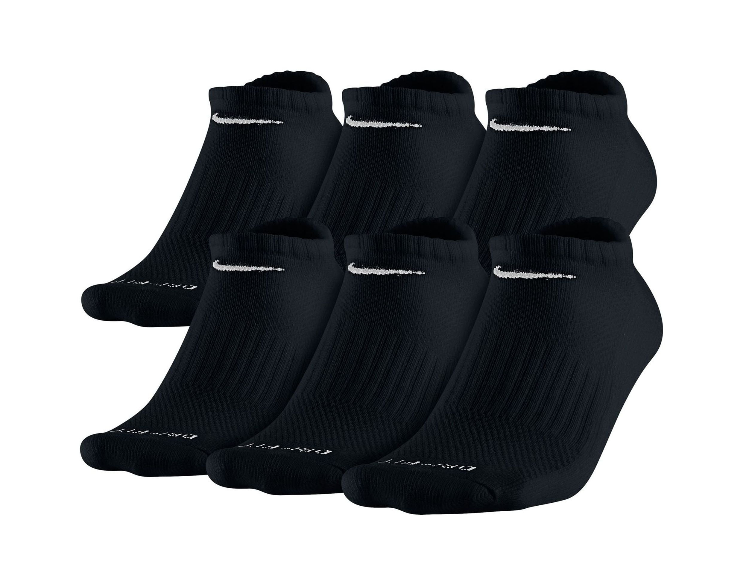 Nike Unisex Dri-FIT No Show 6-Pair Pack Black/(White) LG (Men's Shoe 8 ...