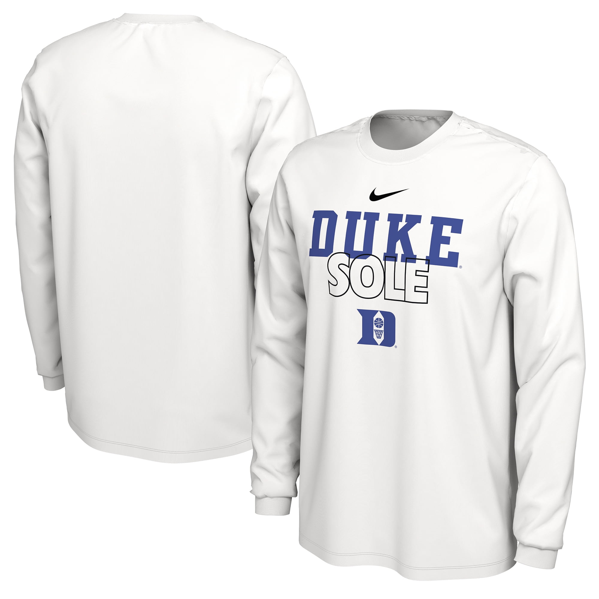 Nike White Duke Blue Devils 2023 On Court Bench Long Sleeve T-Shirt ...