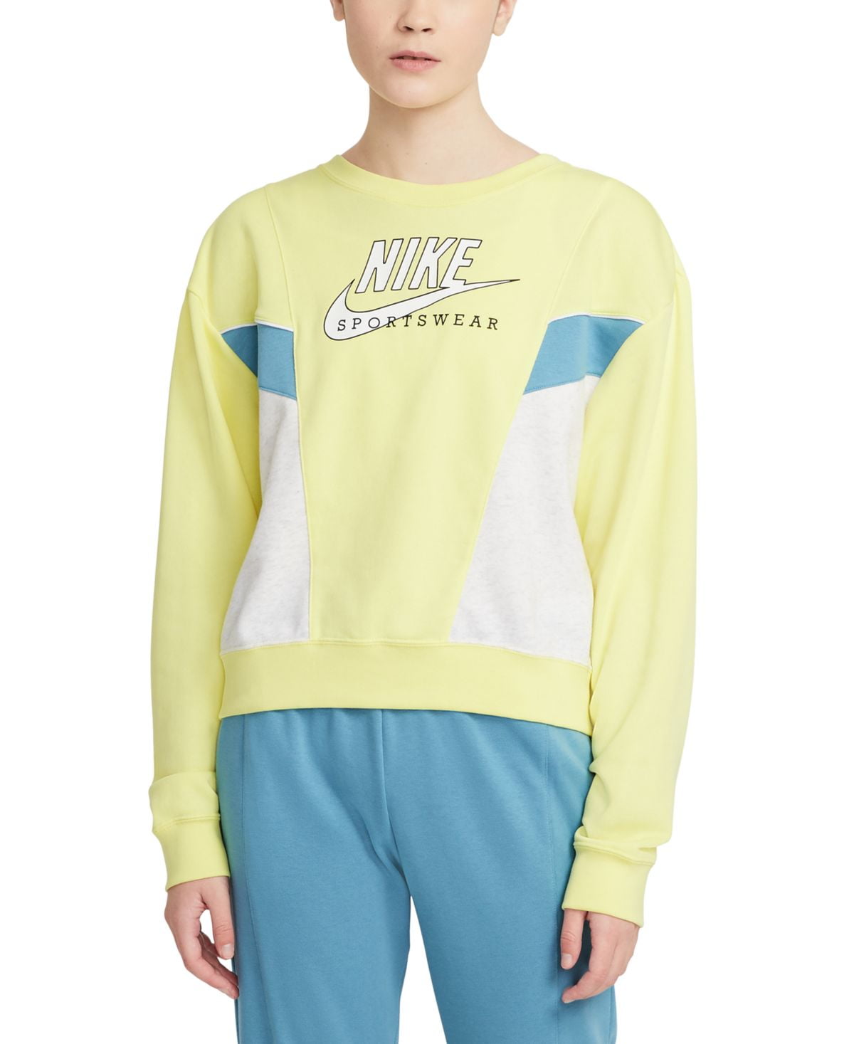 Nike Womens Heritage Colorblocked Sweatshirt,Lt Zitron/Birch Heather ...