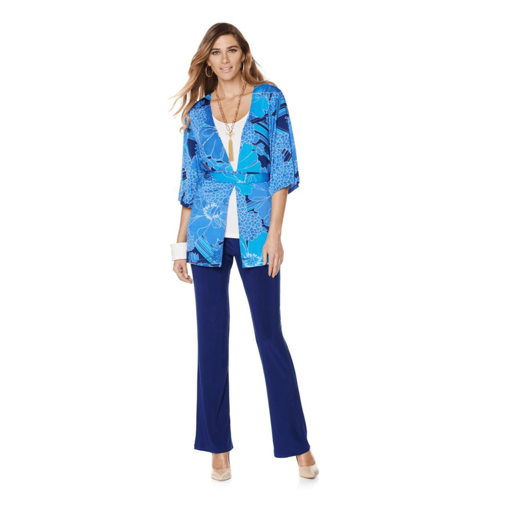 Nikki by Nikki Poulos Gail Kimono with Obi Sash in Blue Floral, S ...