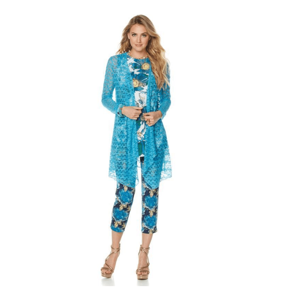 Nikki by Nikki Poulos Jacklyn Short Crochet Duster in Ocean Blue, L ...