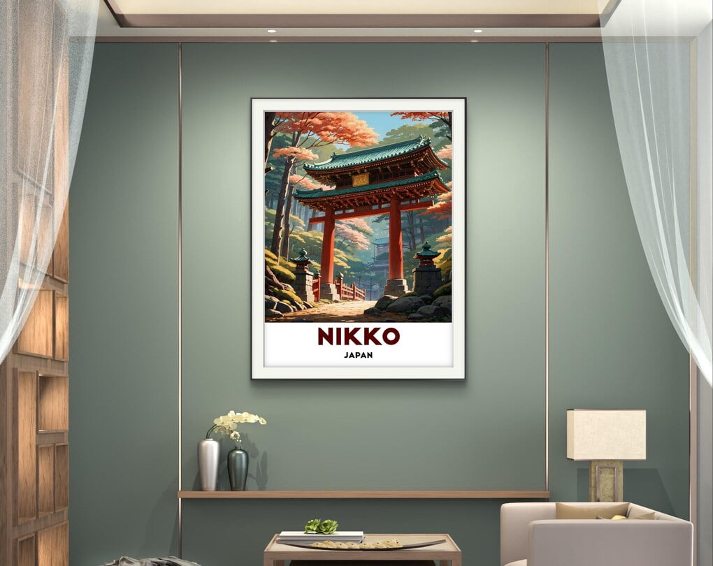 Nikko Japanese Temple Gate Poster – Tranquil Forest Shrine, Traditional ...