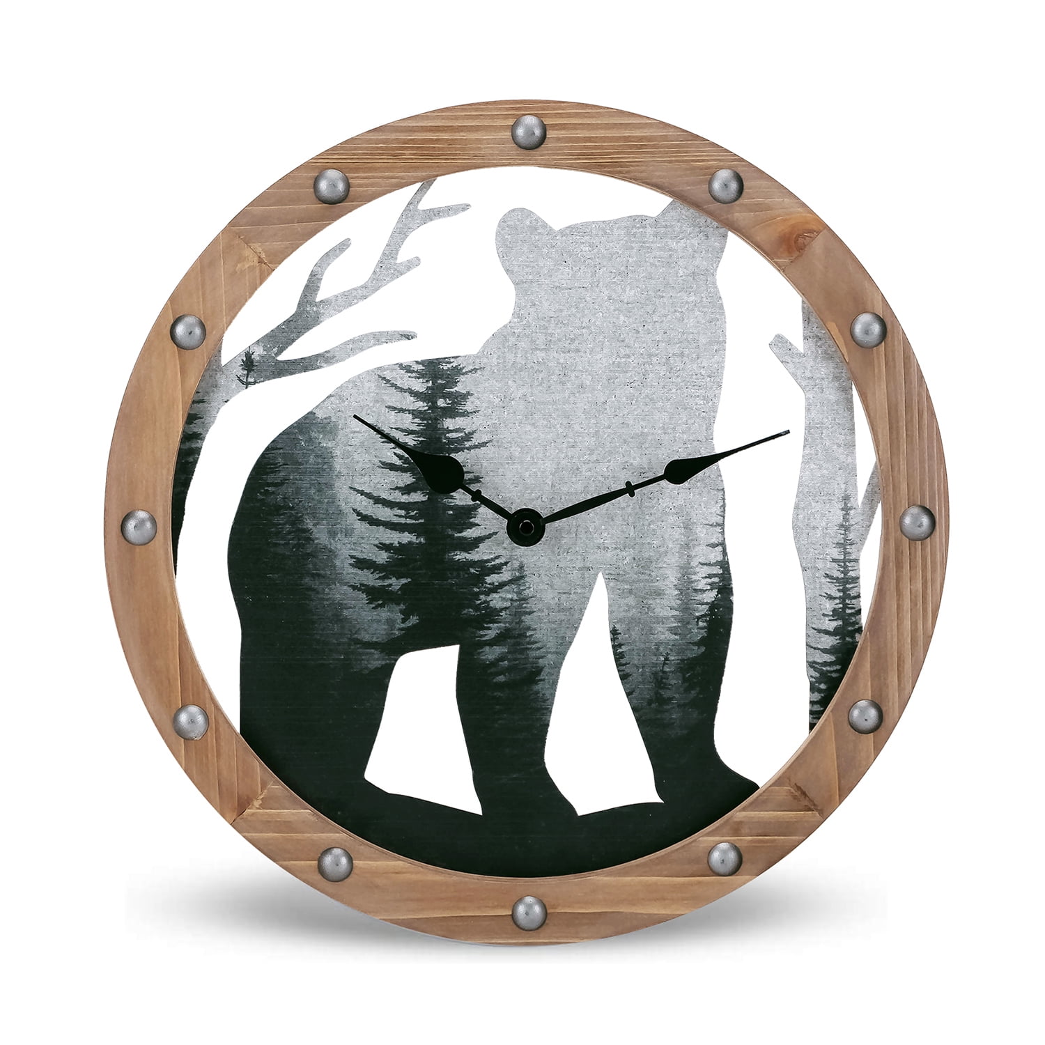 Nikky Home Forest Bear 14.88" Wood Wall Clock,Slient Movement - Walmart.com