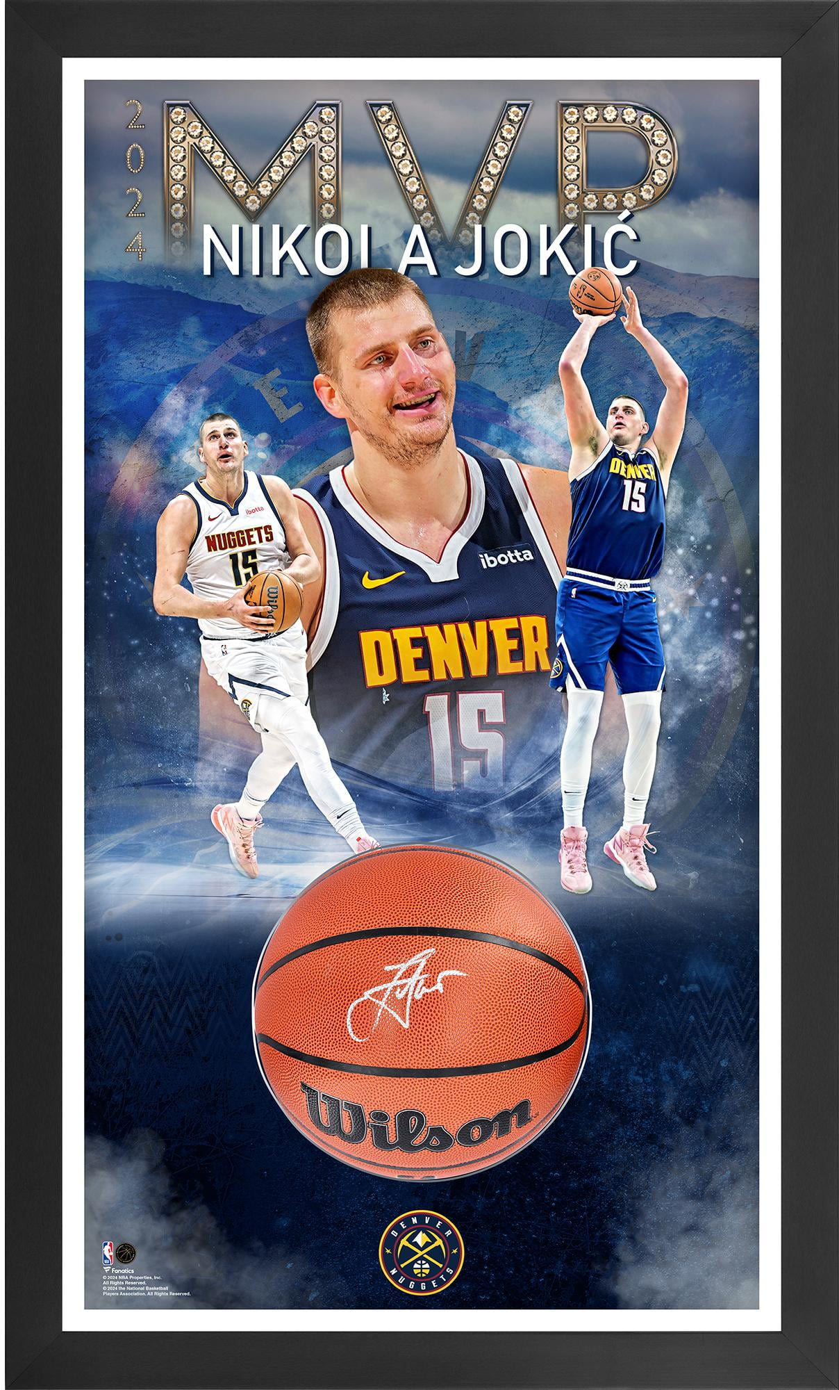 Nikola Jokic Denver Nuggets Framed Autographed 24" x 40" 2023-24 NBA ...