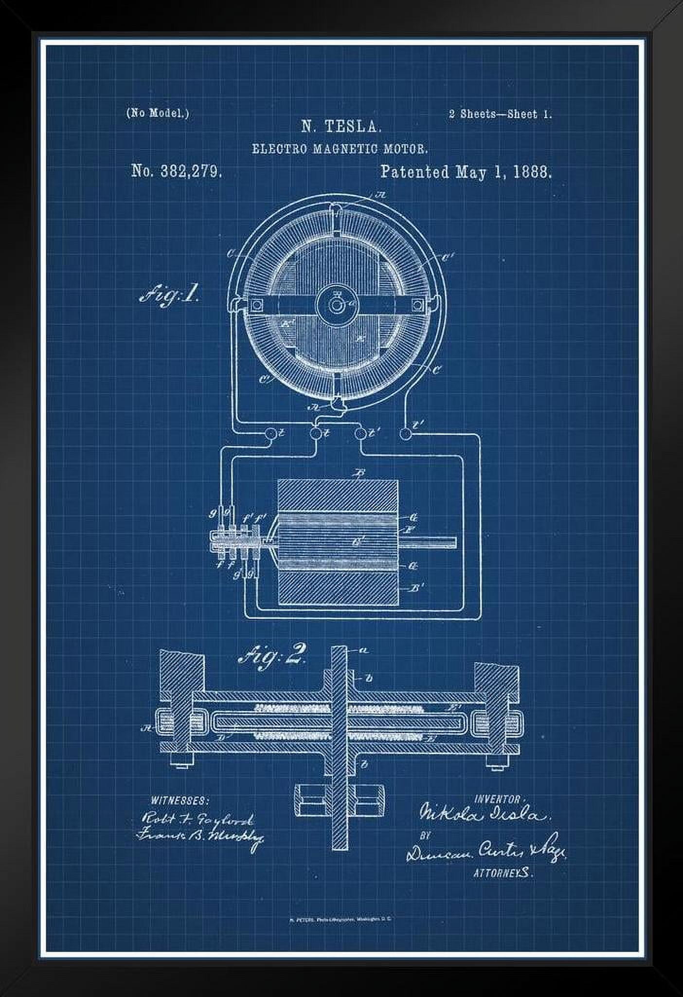 Nikola Tesla Electro Magnetic Motor 1888 Official Patent Blueprint ...