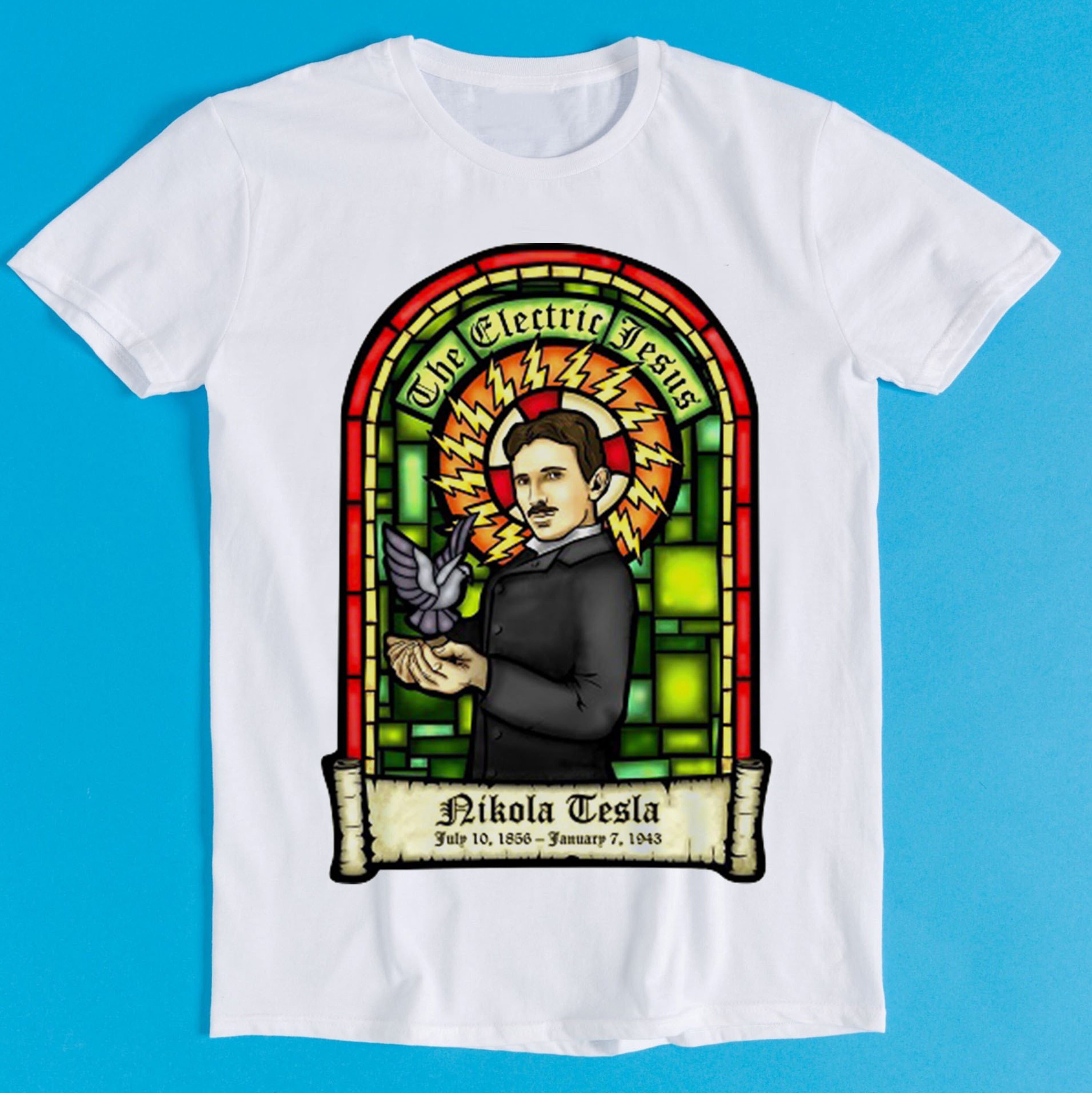 Nikola Tesla Jesus Inventor Electric Tarot Reading Joke Retro Funny Art ...