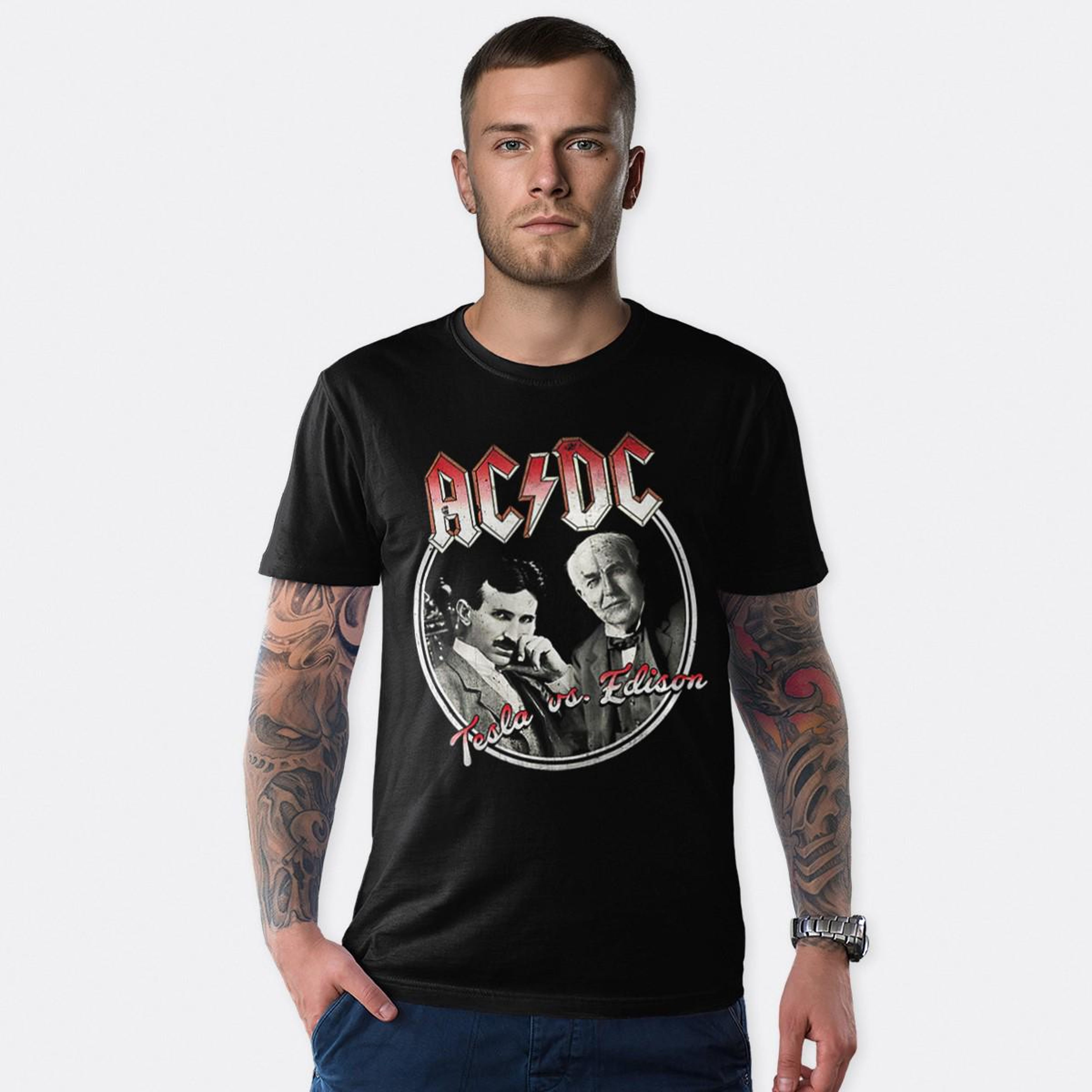 Nikola Tesla vs Thomas Edison Rock and Roll T-Shirt, Men's Women's ...