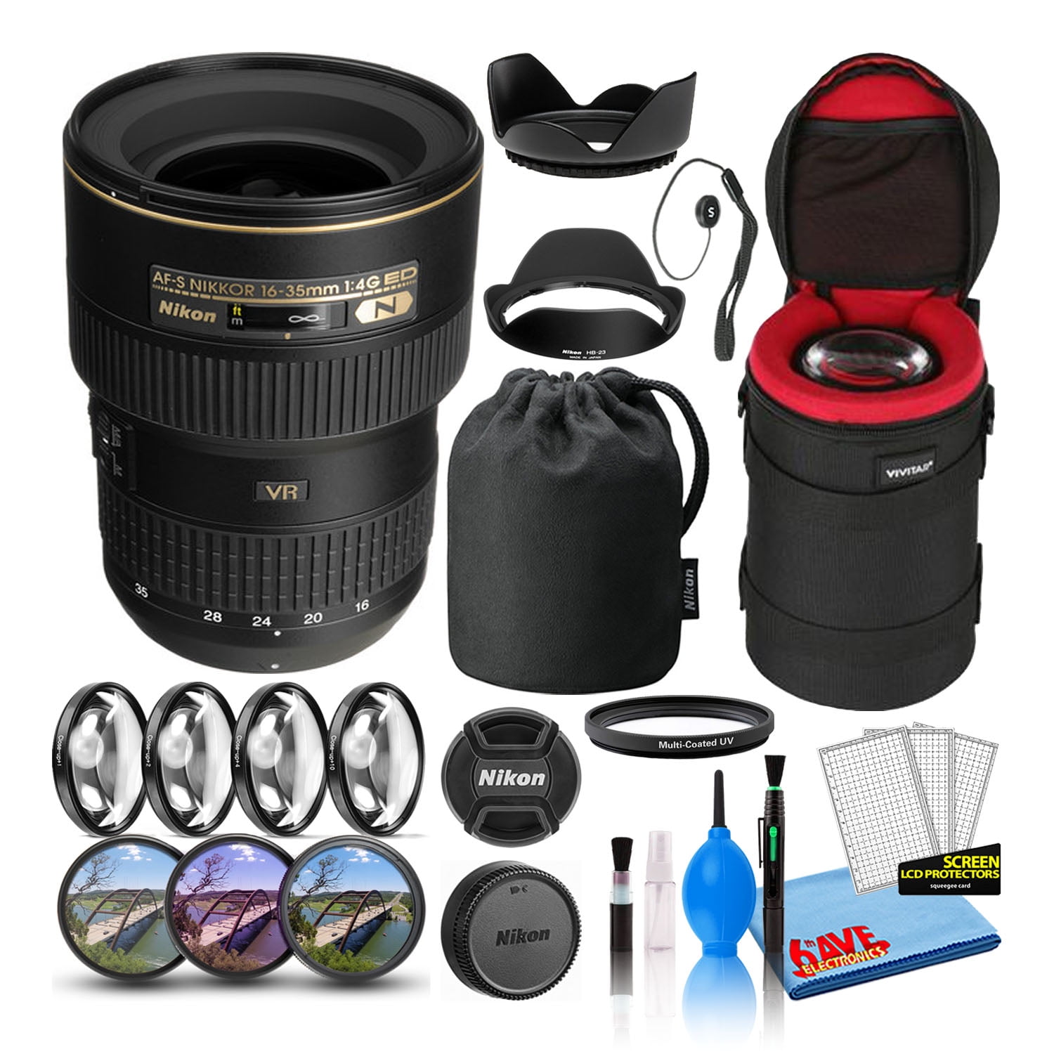 Nikon DSLR AF-S NIKKOR 16-35mm f/4G VR Lens with Case, Filter Kit, Hood ...