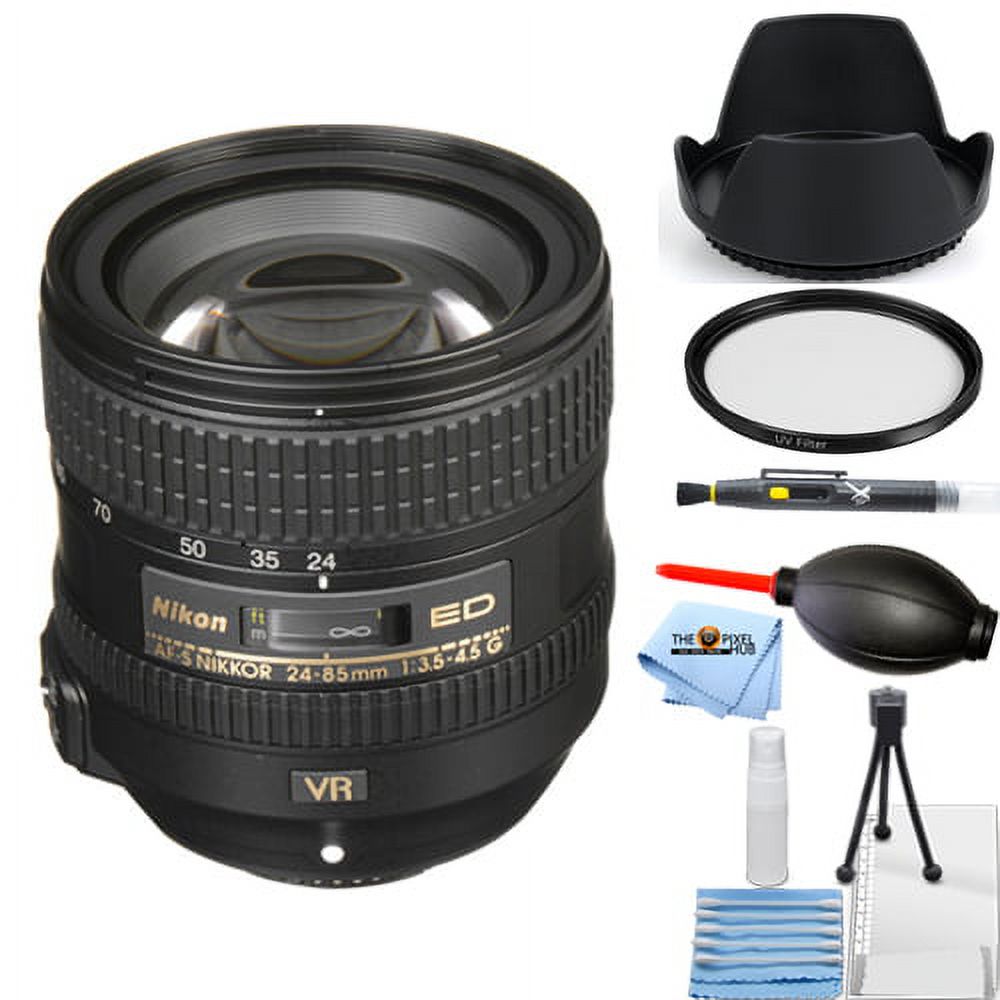 Nikon AF-S NIKKOR 24-85mm f/3.5-4.5G ED VR Lens 2204 Starter Bundle with Tulip Hood Lens, UV ...