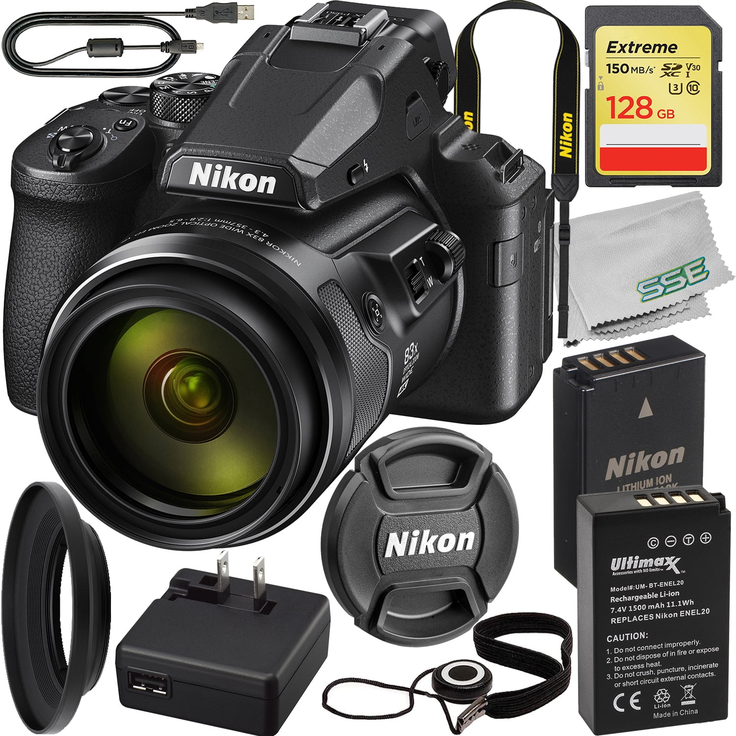 Nikon COOLPIX P950 Camera with 128GB SDXC Card, Replacement Battery & More (11pc Accessory ...