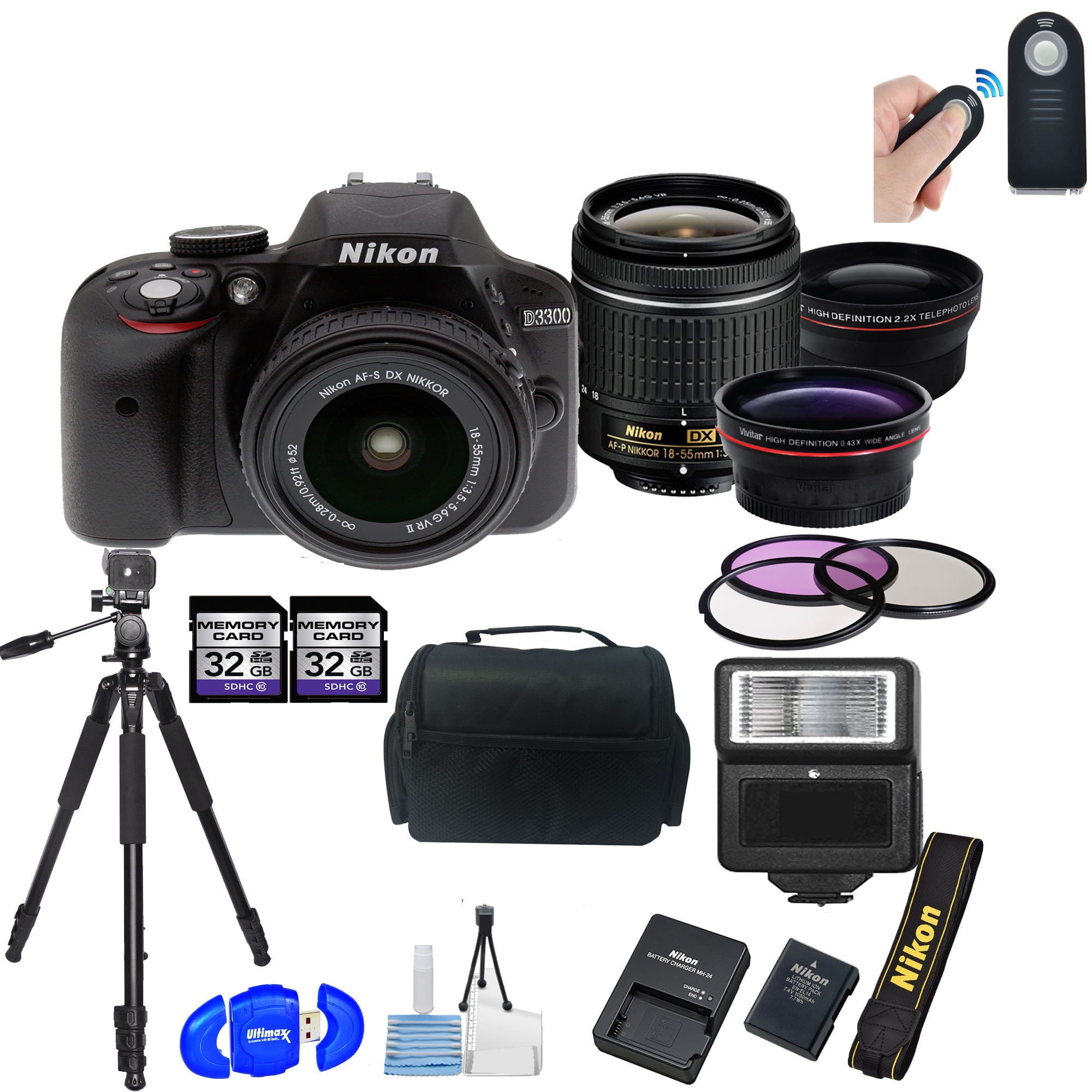 Nikon D3300 24.2 MP DSLR Camera + 18-55mm VR Lens Kit + Accessory ...