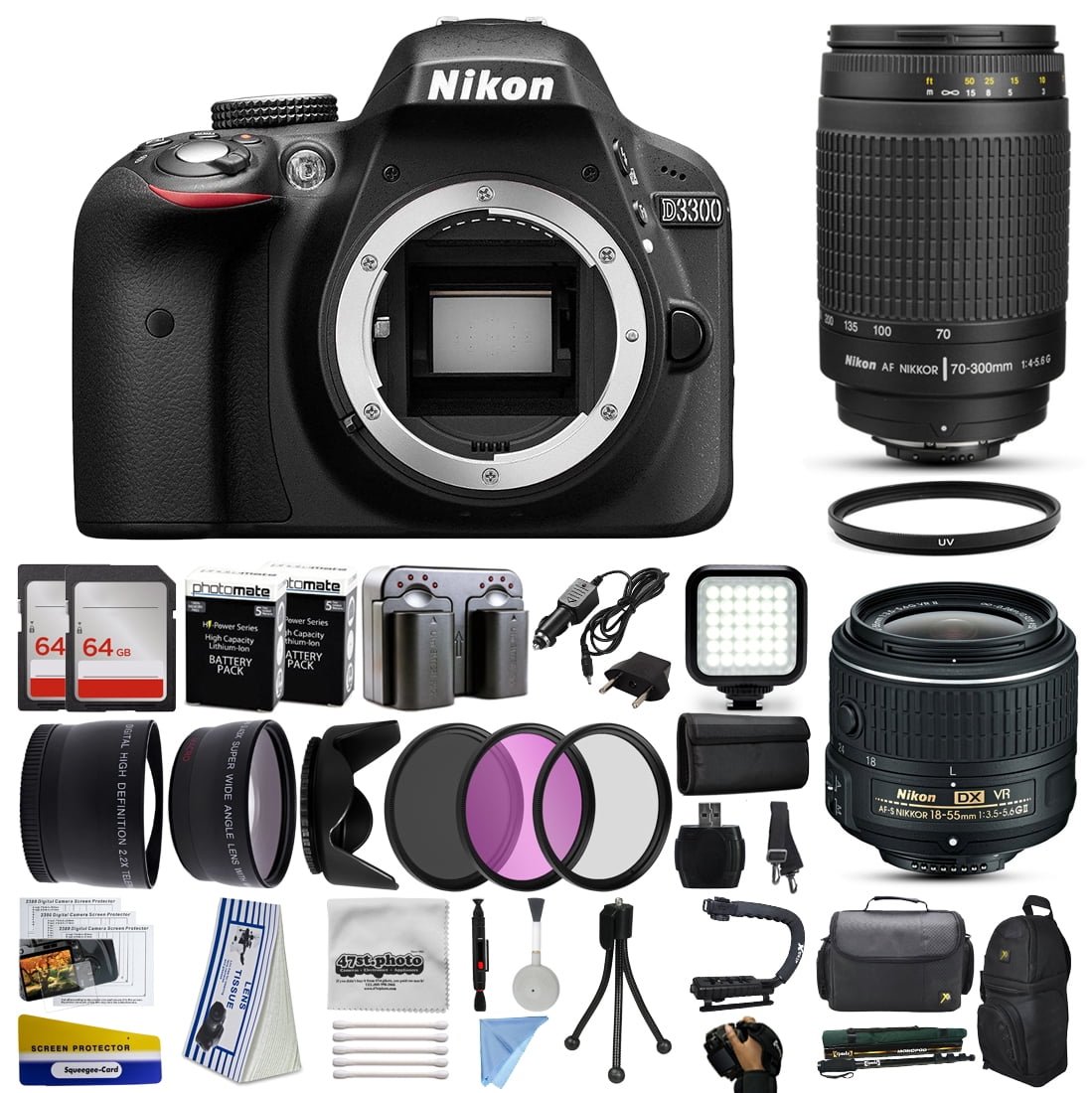 Nikon D3300 DSLR Digital Camera with 18-55mm VR II + 70-300mm f/4-5.6G ...